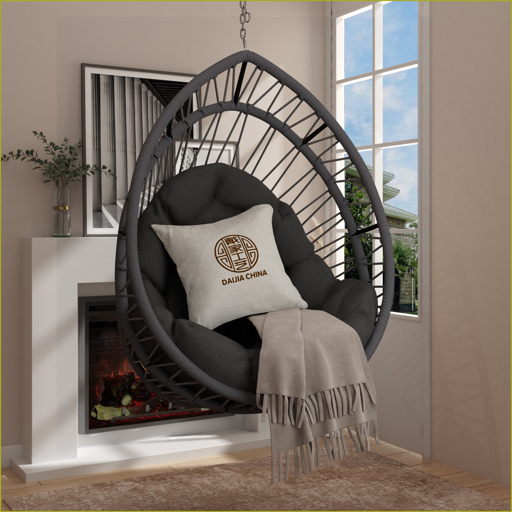 Watnature Outdoor Hanging Egg Chair with Stand Indoor Outdoor Use Dark ...