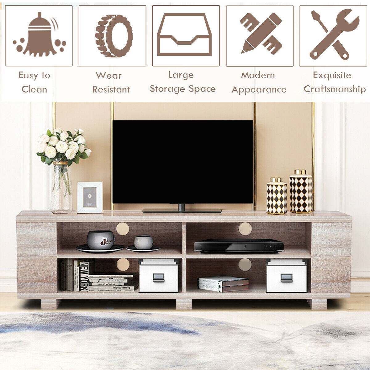 LIVIZA Modern/Contemporary Light Brown Tv Stand (Accommodates TVs up to ...