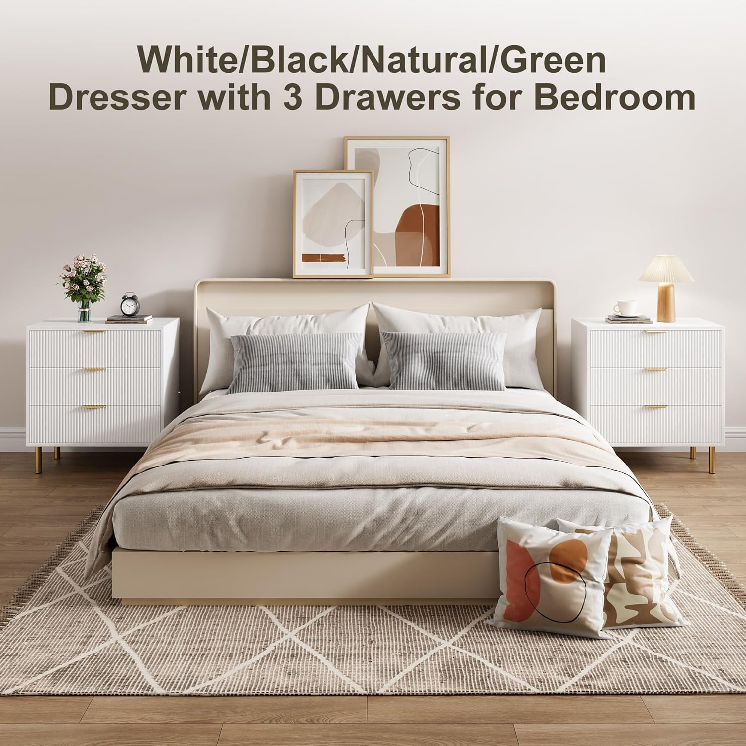 Der Rose GarveeHome White 3 Drawer Dresser for Bedroom Large Nightstand ...