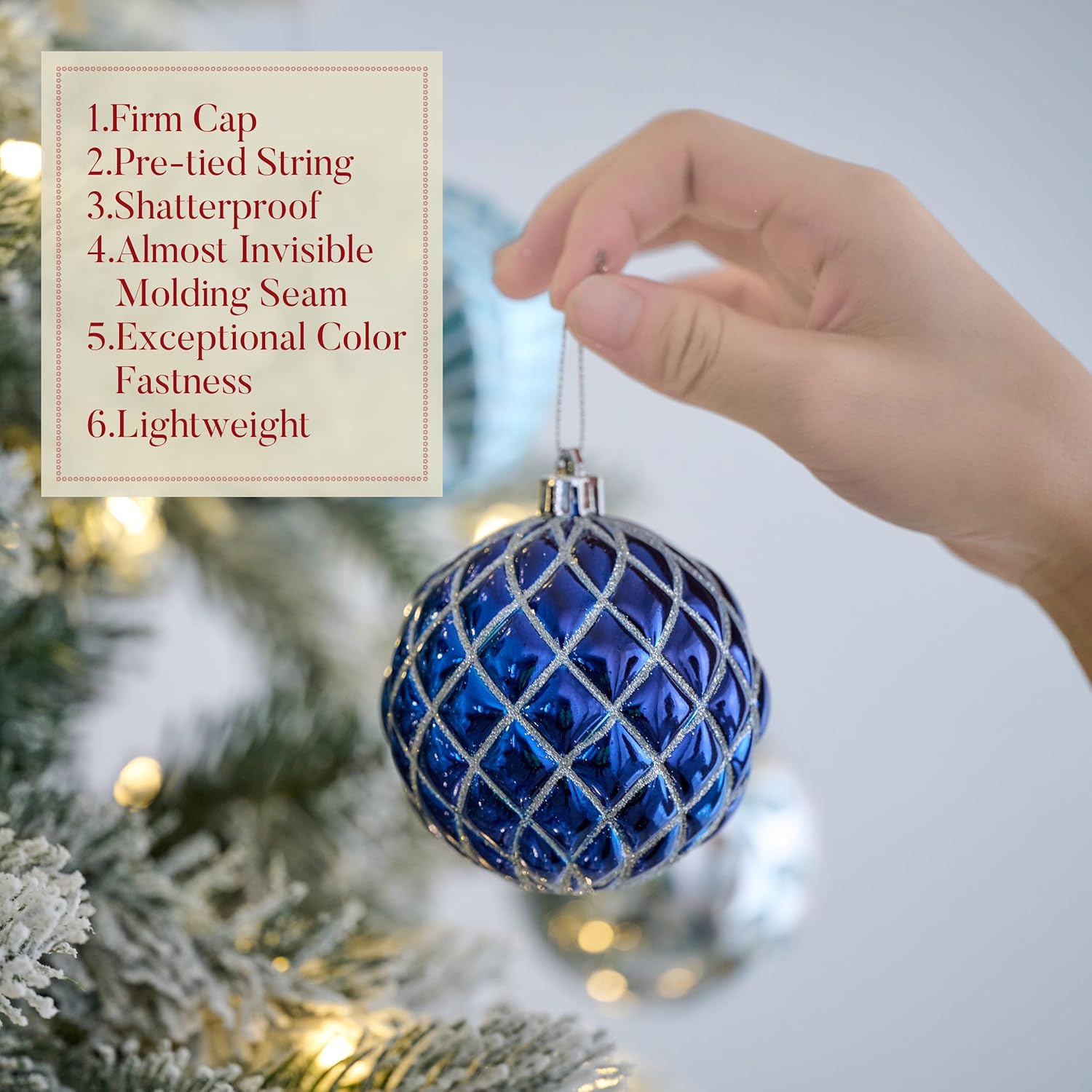 Etokfoks 16 Piece Navy Blue and Silver Shatterproof Christmas Ornaments Set 3.15 Inch Plastic ...