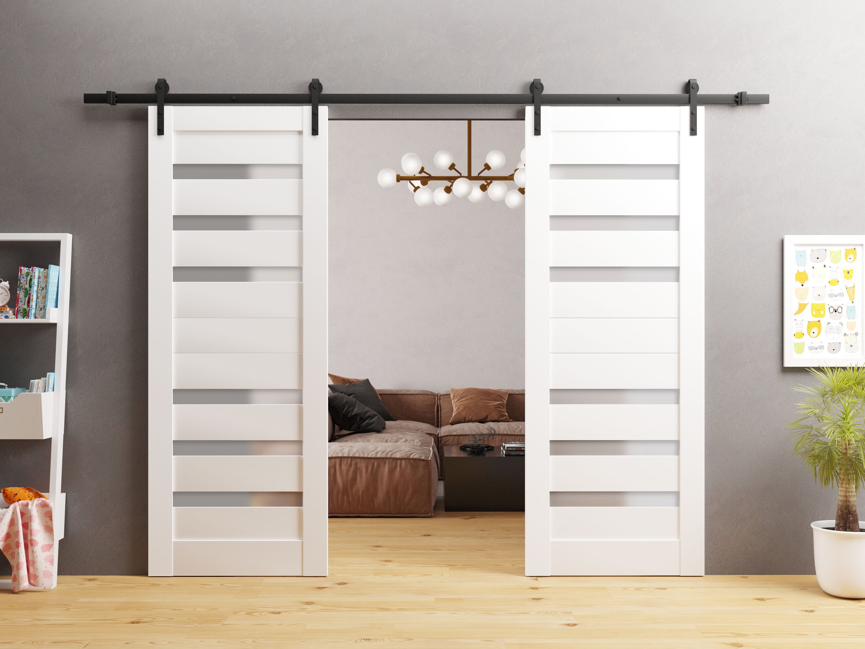 SARTODOORS Interior Double Barn Doors - Quadro 4266 White Silk -48x96 ...