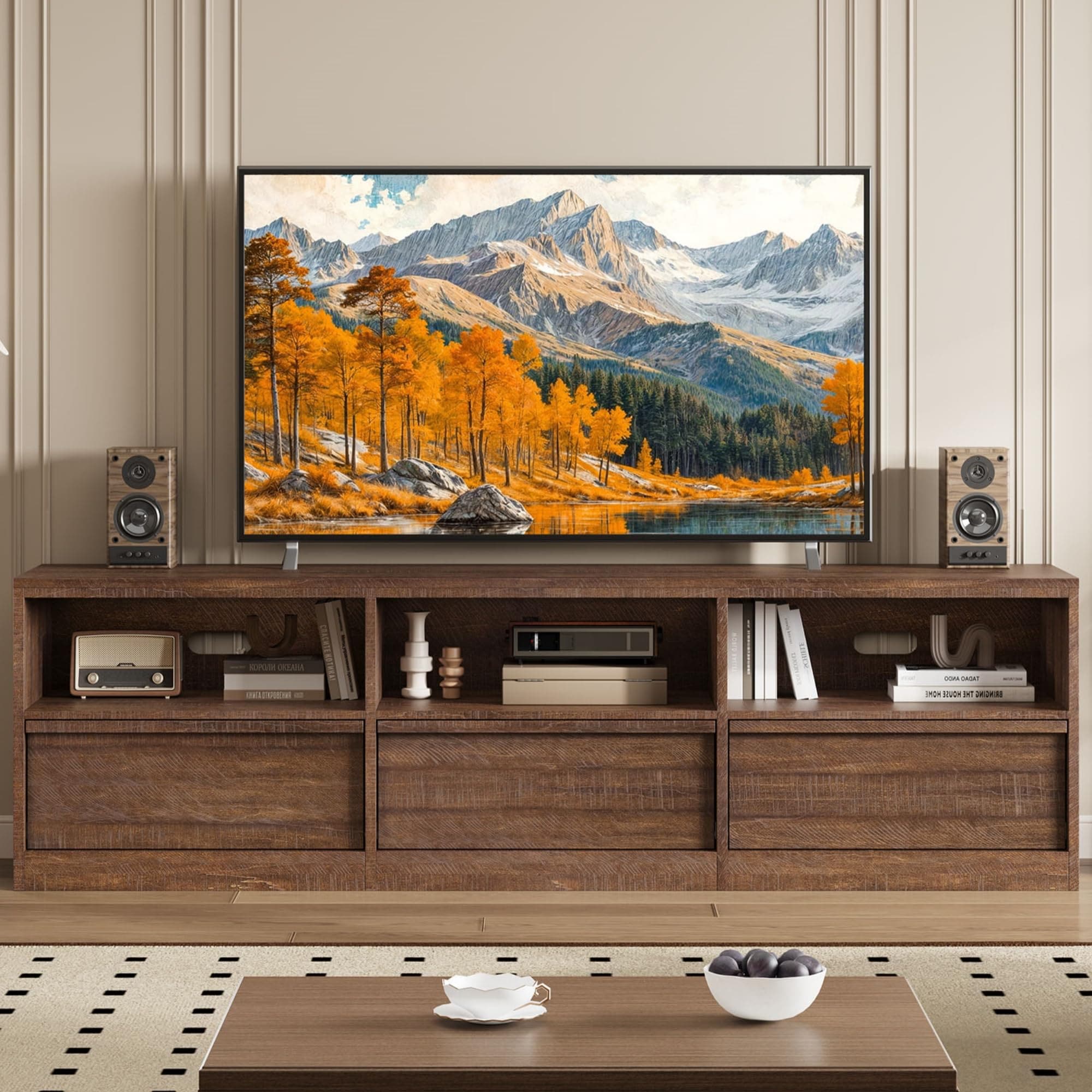 Garvee Mid Century Modern TV Stand 70 Inch Industrial Entertainment ...