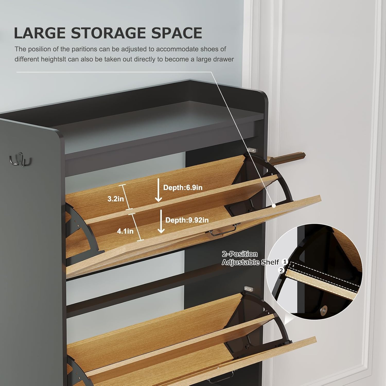 Garvee Black Shoe Cabinet with 4 Flip Drawers/ Freestanding Organizer ...