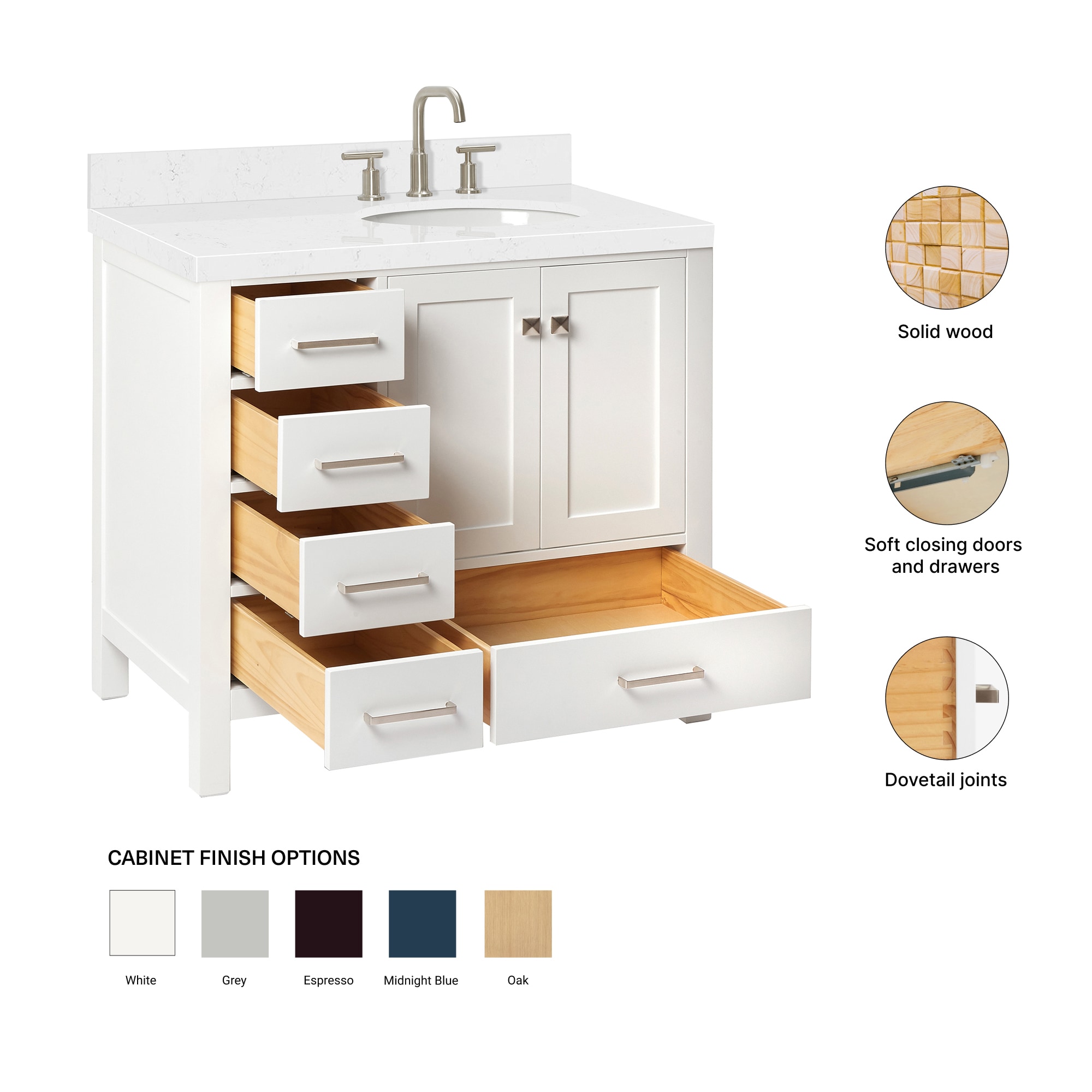 ARIEL Cambridge 36-in White Undermount Single Sink Bathroom Vanity with ...