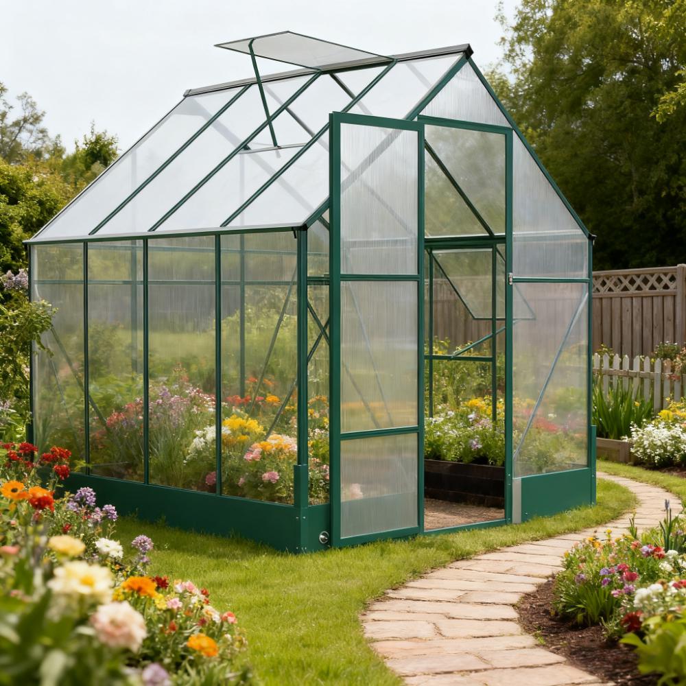 LOVMOR 8 x 6 FT Aluminum Polycarbonate Walk In Polycarbonate Greenhouse ...