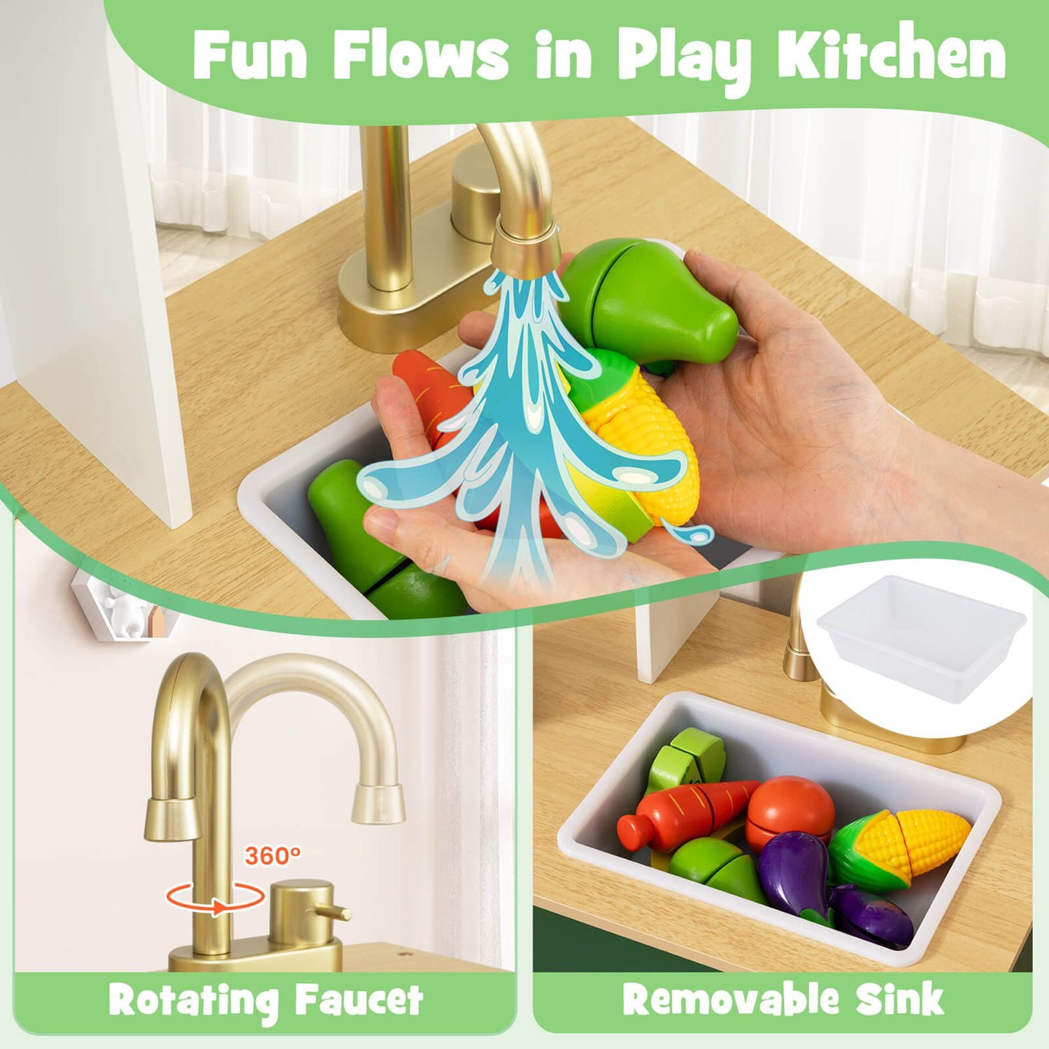 Costway Kids Play Kitchen with Microwave Stoves Rotation Knobs Ice ...