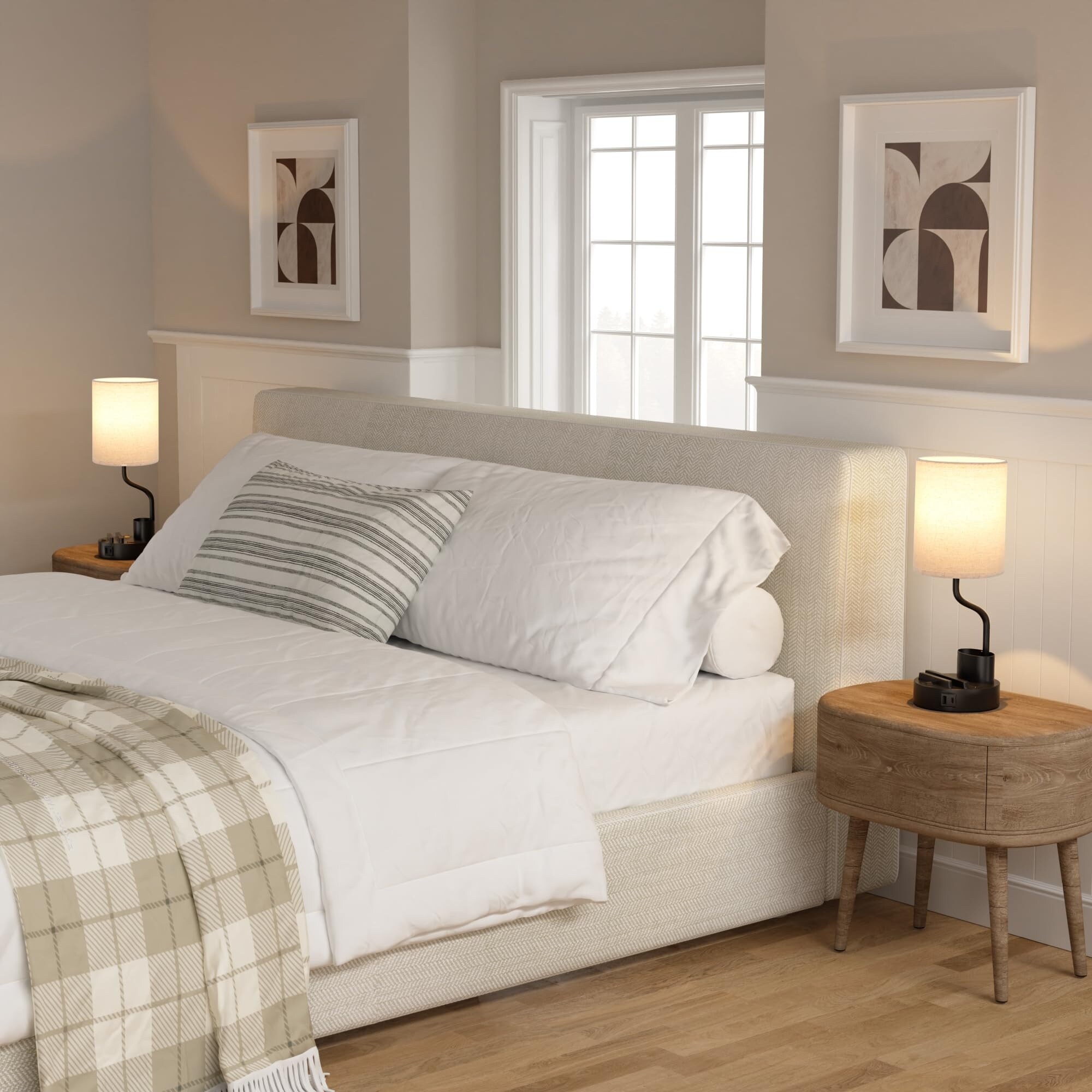 Lukvuzo Set of 2 Bedside Table Lamps with 2 AC Outlets USB A and C ...