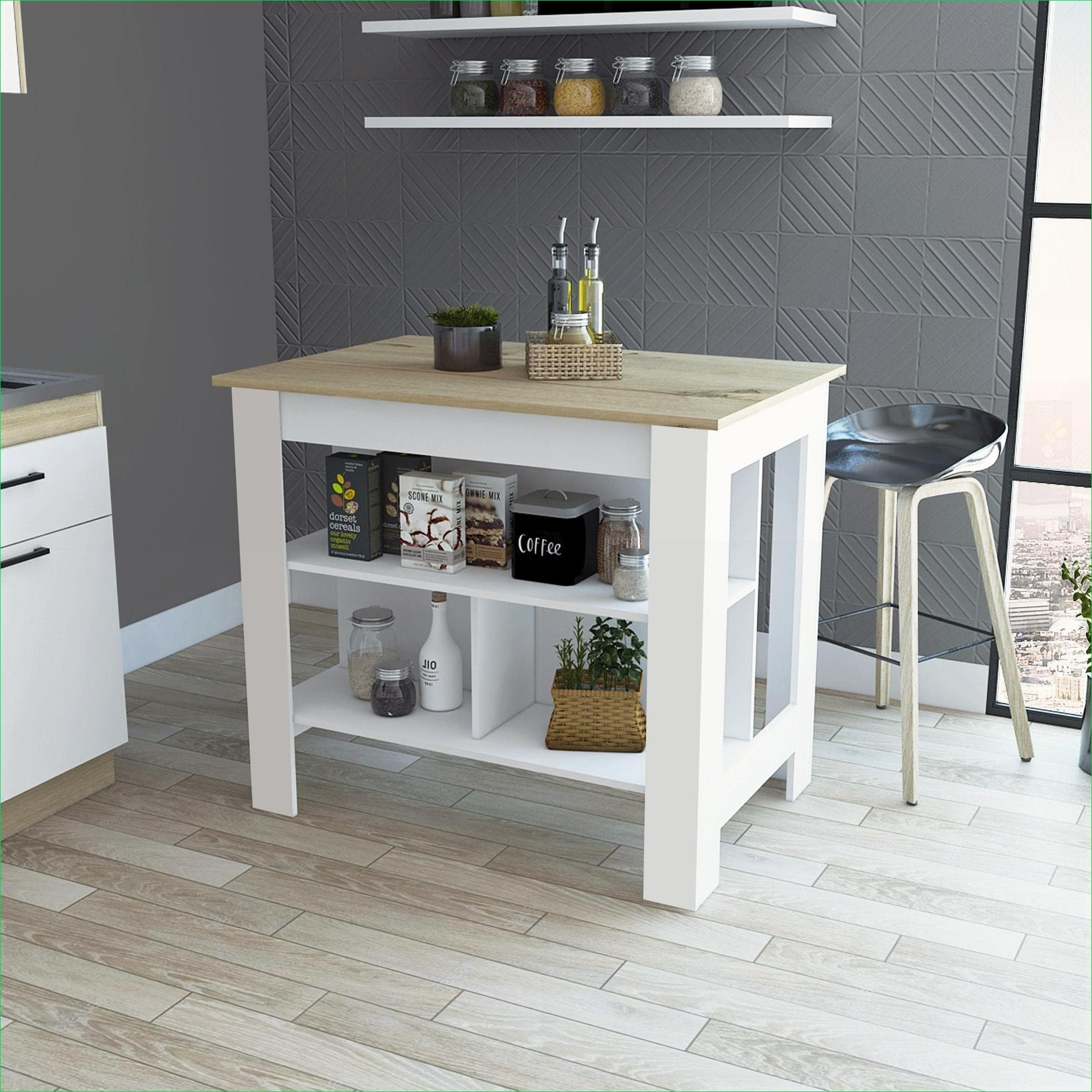 Watnature Compact 3-Shelf Storage Kitchen Island Transitional Style ...