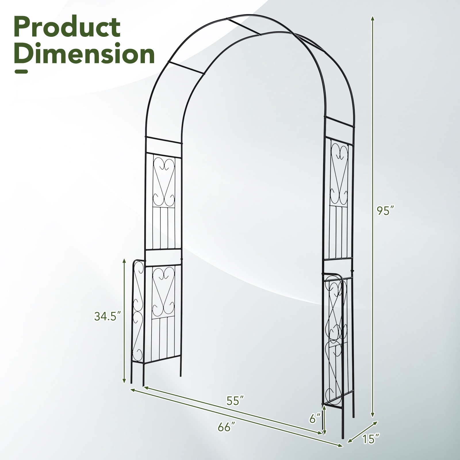 Volenca 7.9-ft Metal Garden Arch Backdrop Stand with Trellis Fence for ...
