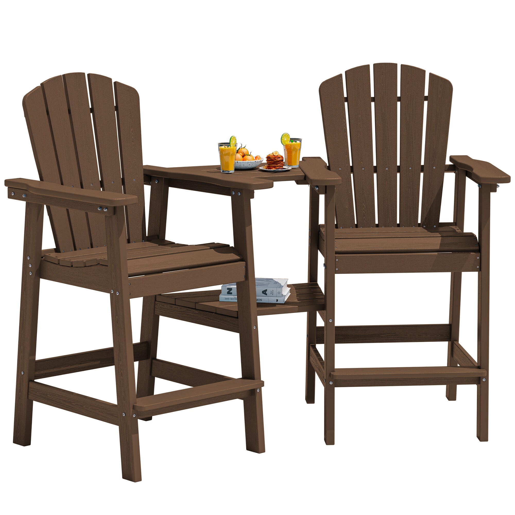 Safstar Patio HDPE Tall Bar Set with Umbrella Hole Set of 2 Coffee Hdpe ...
