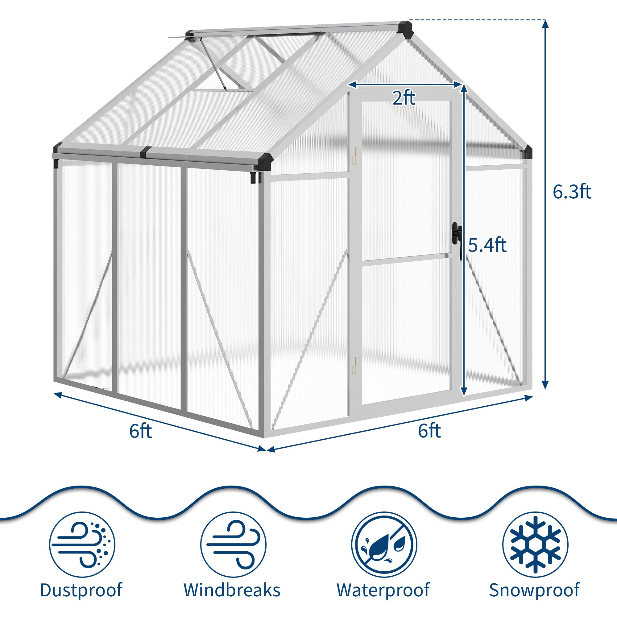 IdealHouse Outdoor Polycarbonate Greenhouse 6x6 FT Aluminum Frame ...