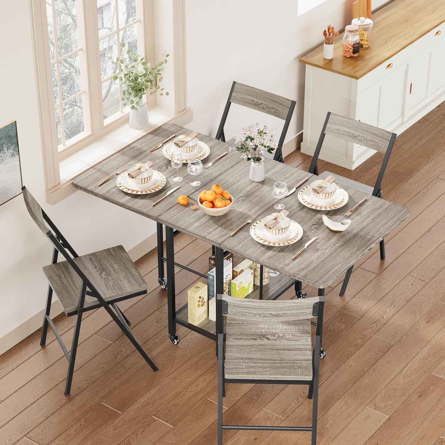 Garvee Folding Dining Table and Chair Set/ Drop Leaf Foldable Kitchen ...