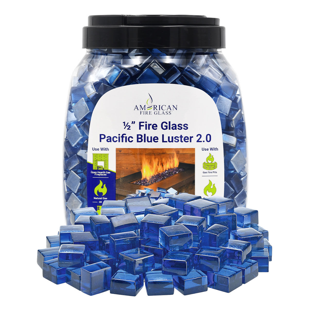 American Fire Glass Fire Glass - 1/2-in Pacific Blue Luster Cubes - 10 ...