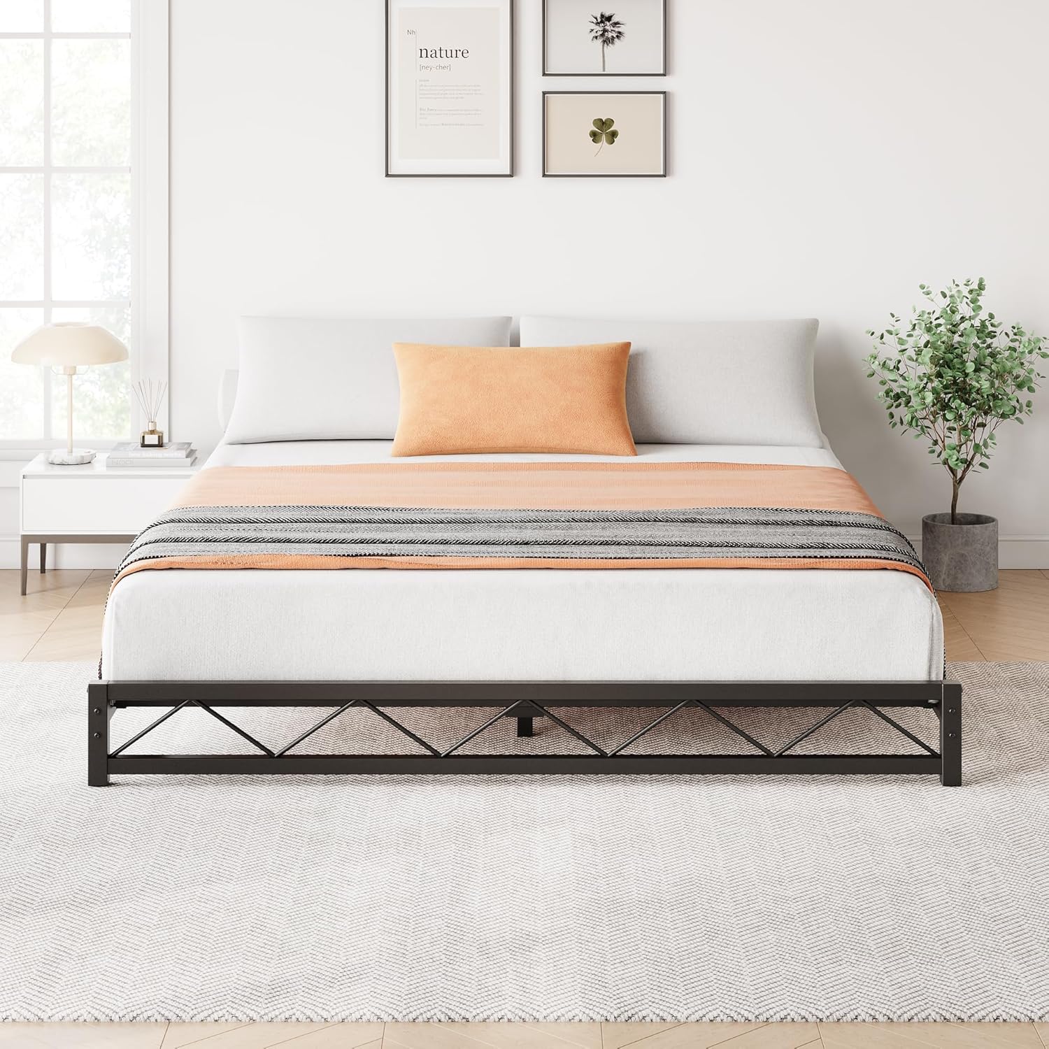 IdealHouse 6 Inch Full Size Black Heavy Duty Metal Platform Bed Frame ...