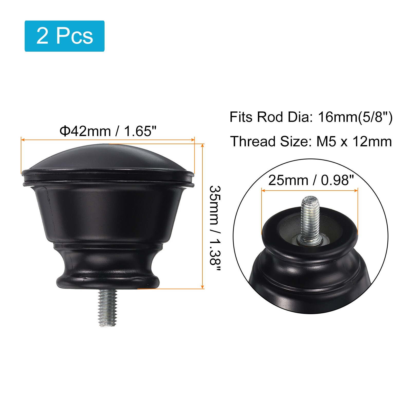 Unique Bargains Curtain Rod Finials 2pcs Plastic Drapery Rail Pole Head ...