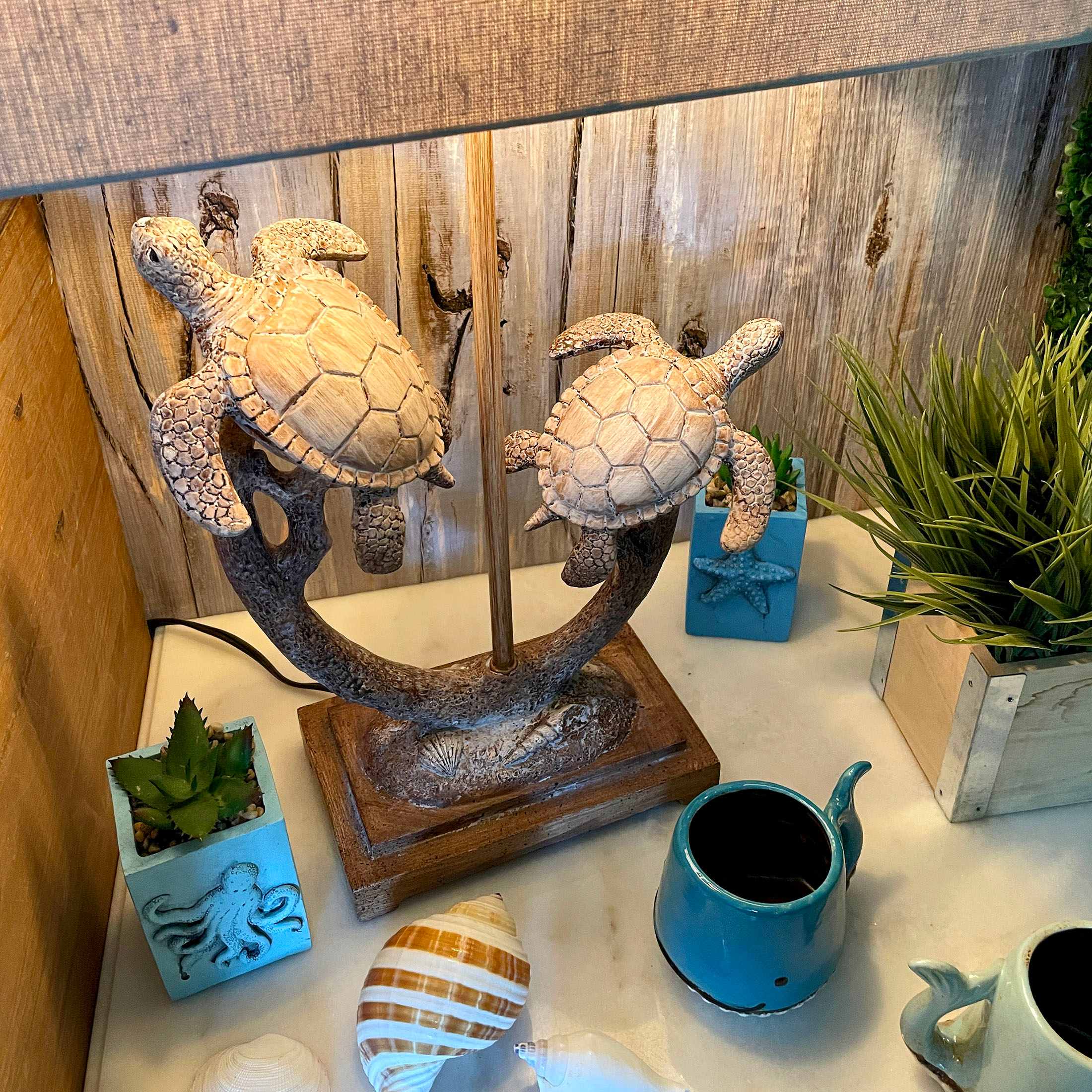 Chesapeake Bay Set of 2 Double Sea Turtle Table Lamps Coastal Nautical ...