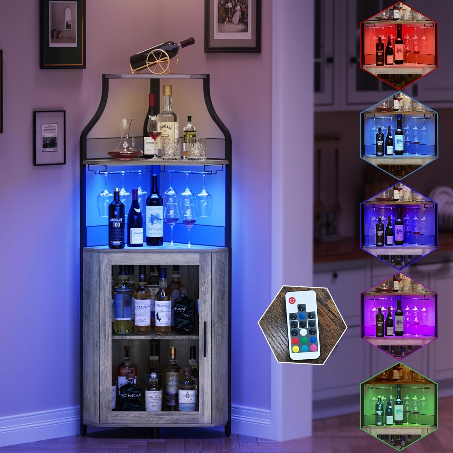 Garvee 5-Tier Gold Industrial Corner Bar Cabinet / Removable Glass Rack ...