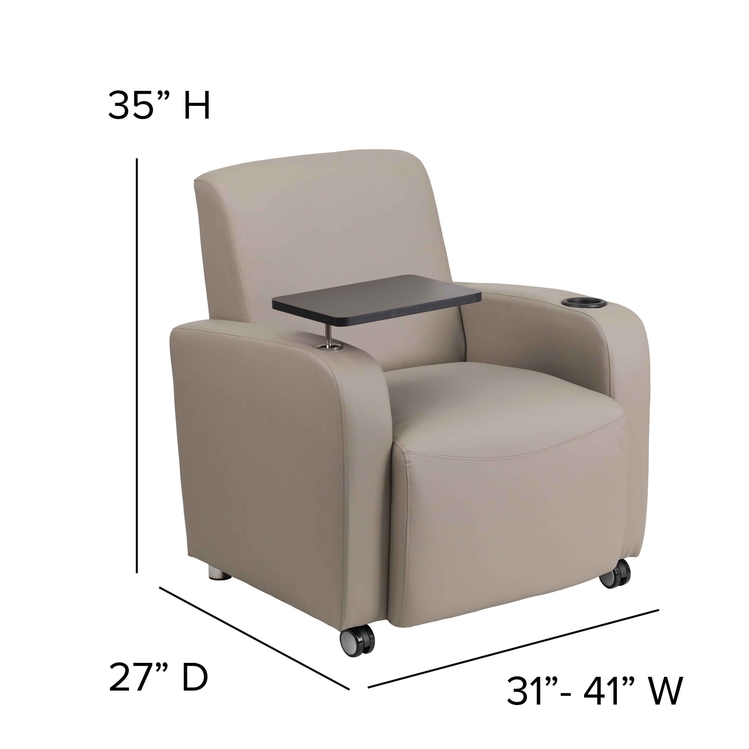 Emma + Oliver Gray LeatherSoft Tablet Arm Chair; Front Wheel Casters ...