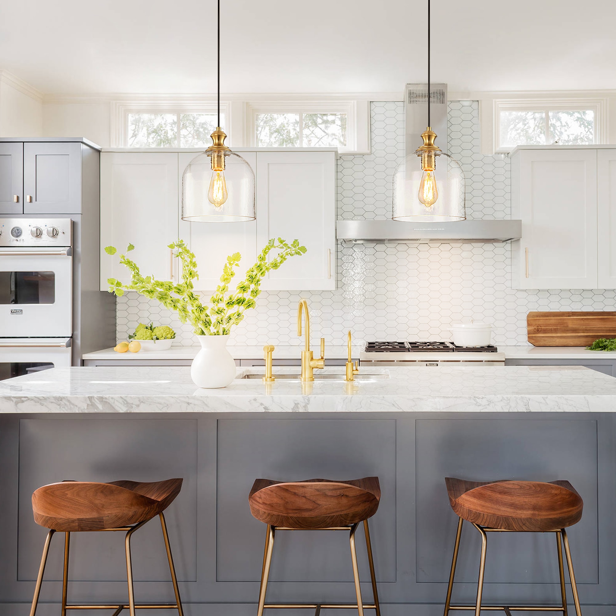 Rennnsan Athala 1 -Light Brushed Gold Industrial Textured glass Bell ...