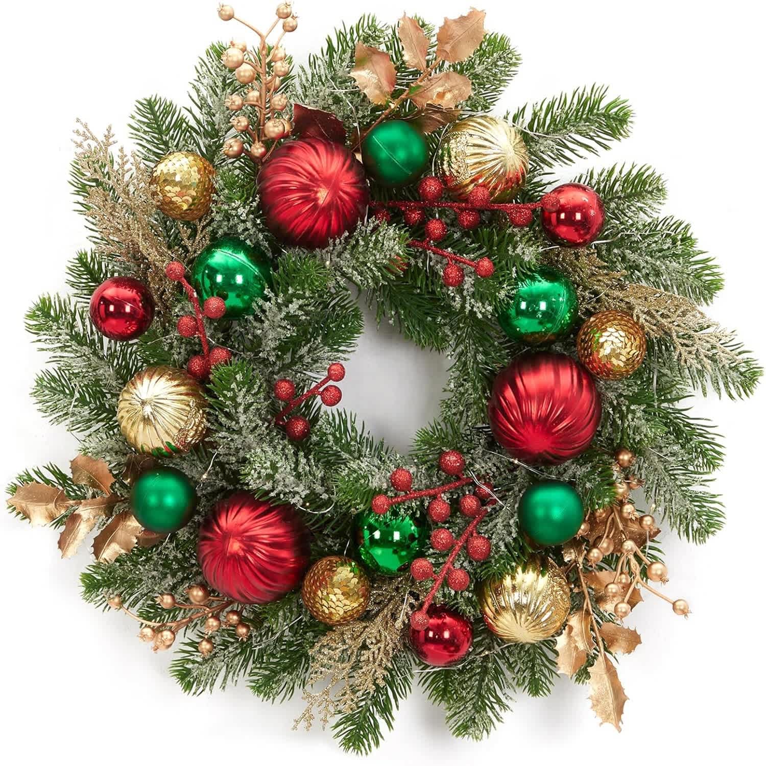 Garvee 16 Inch Pre-Lit Christmas Wreath with 30 LED Battery Lights Red ...