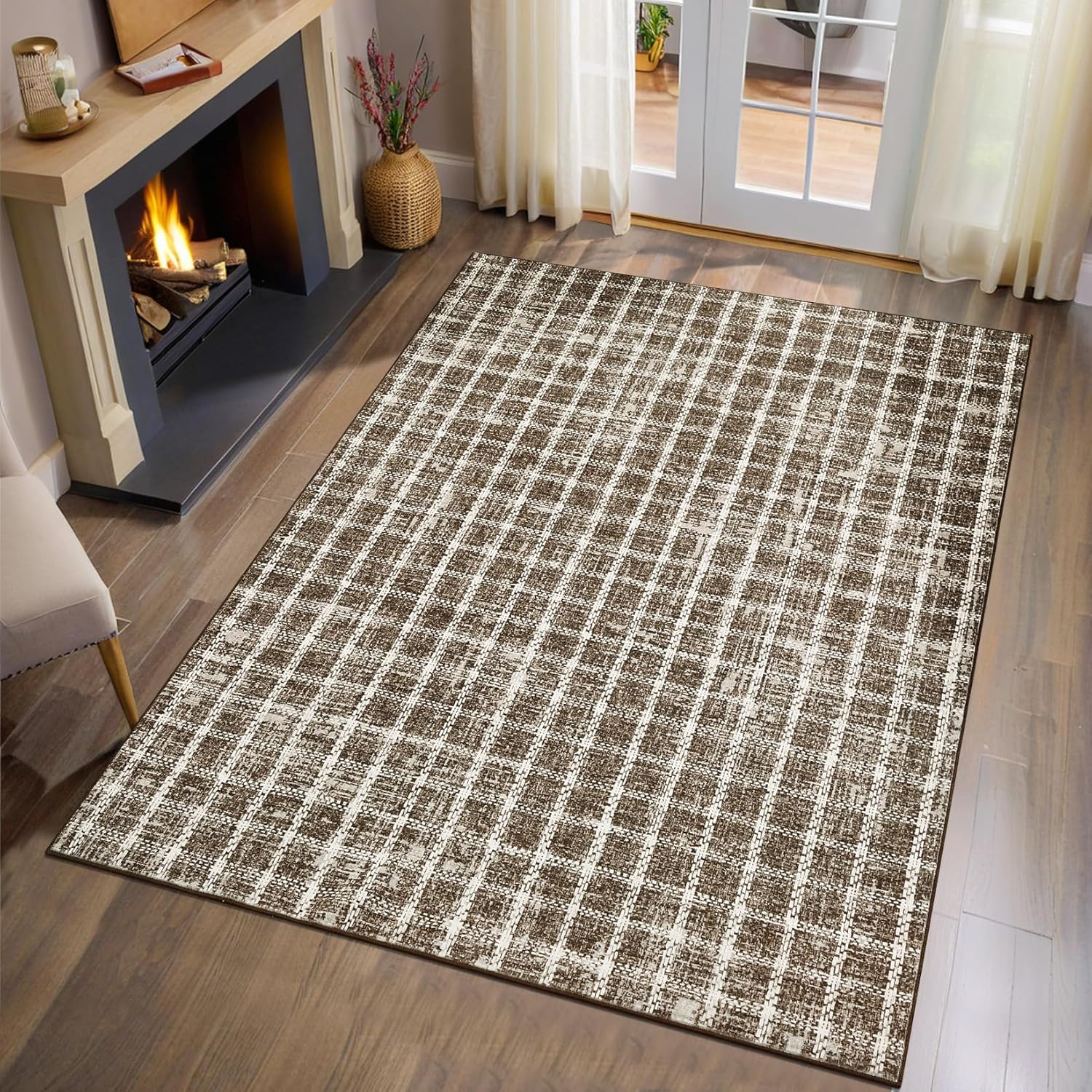 IdealHouse 4x6 FT Rug Non Slip Washable Low Pile Carpet Checkered ...