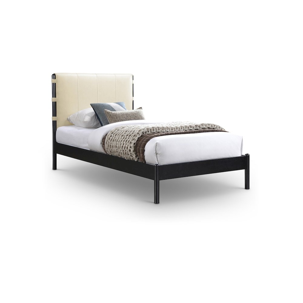 Meridian Abigail Cream Vegan Leather Twin Bed in the Beds department at ...