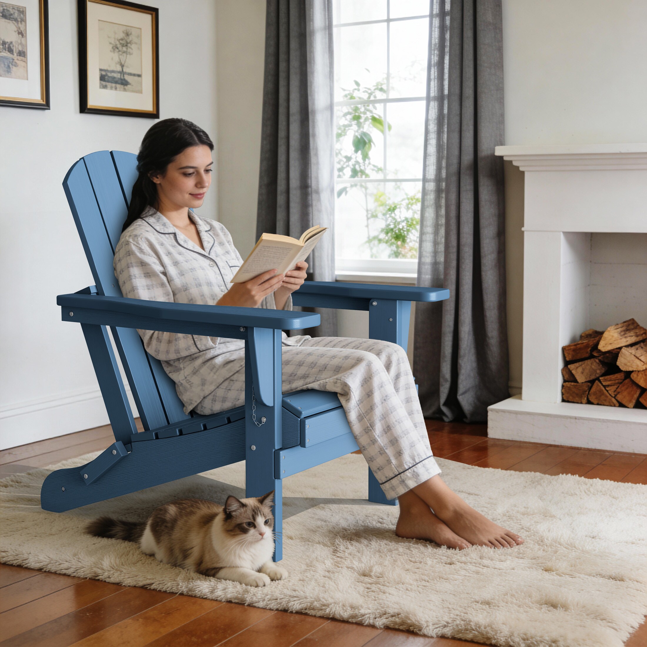 Serwall HDPE Folding Adirondack Chair with Comfortable Backrest and ...