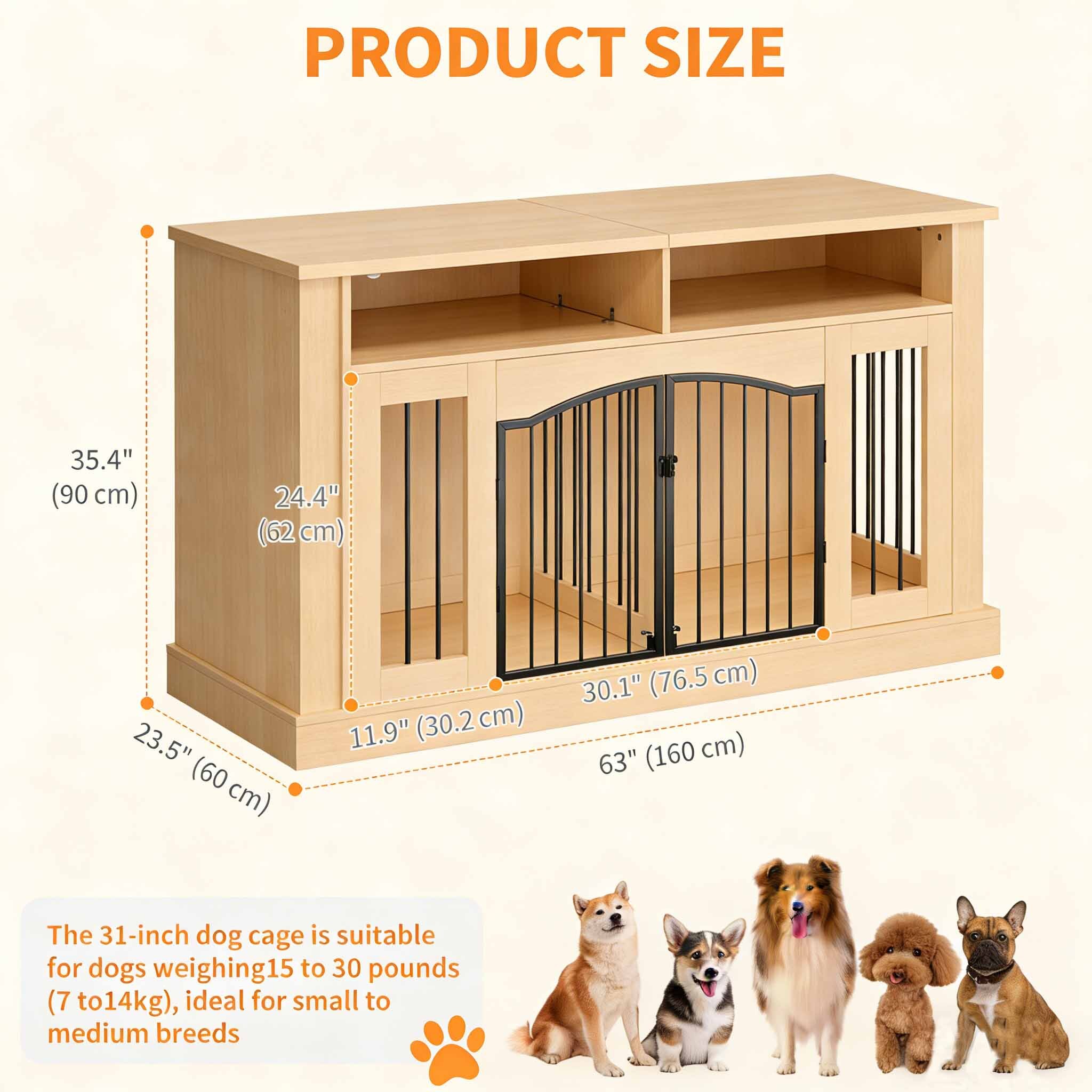 Garvee 63 in Large Dog Crate Furniture for Small Medium Dogs Roman ...