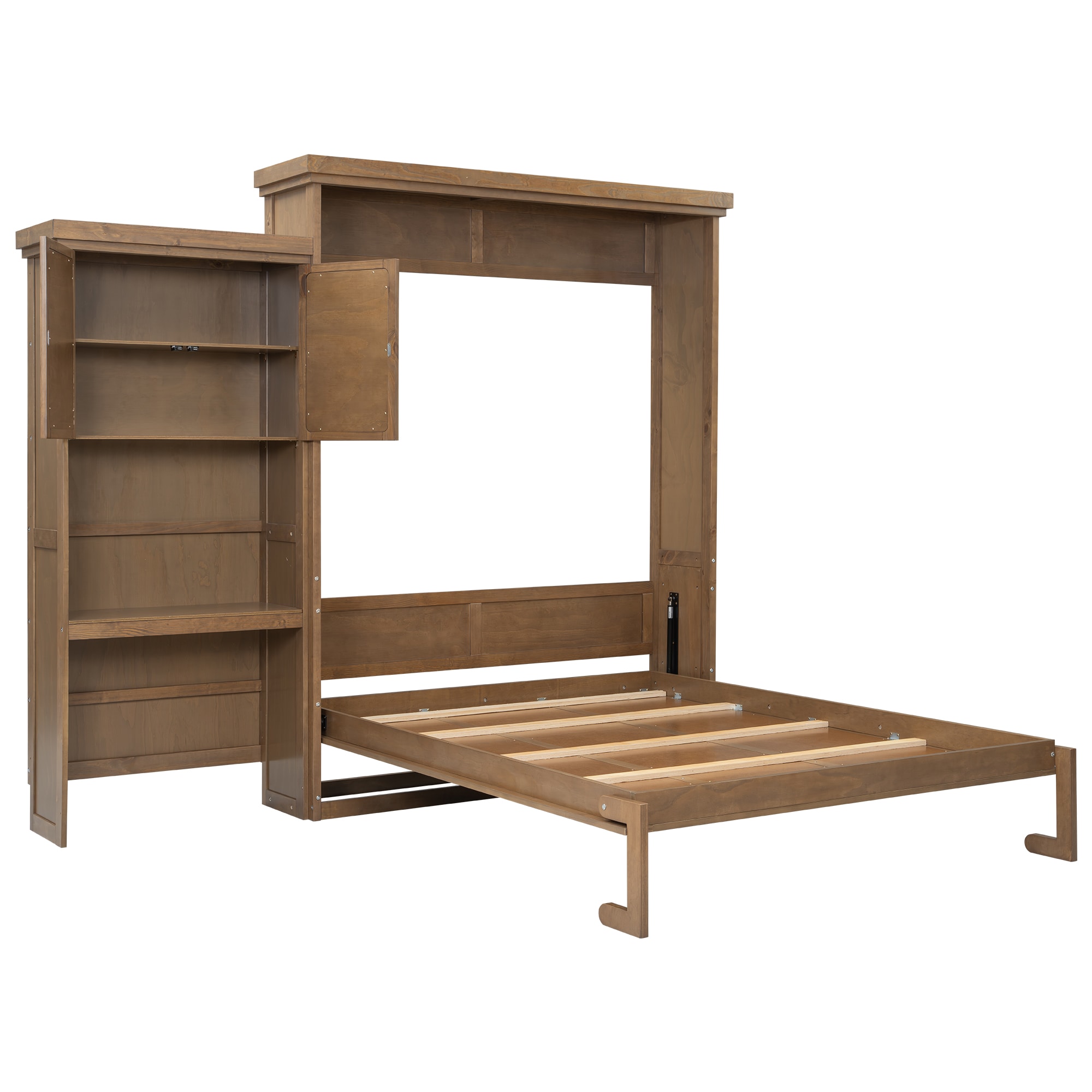 Qualler Wood Frame Queen Size Murphy Bed with Multiple Storage Shelves ...