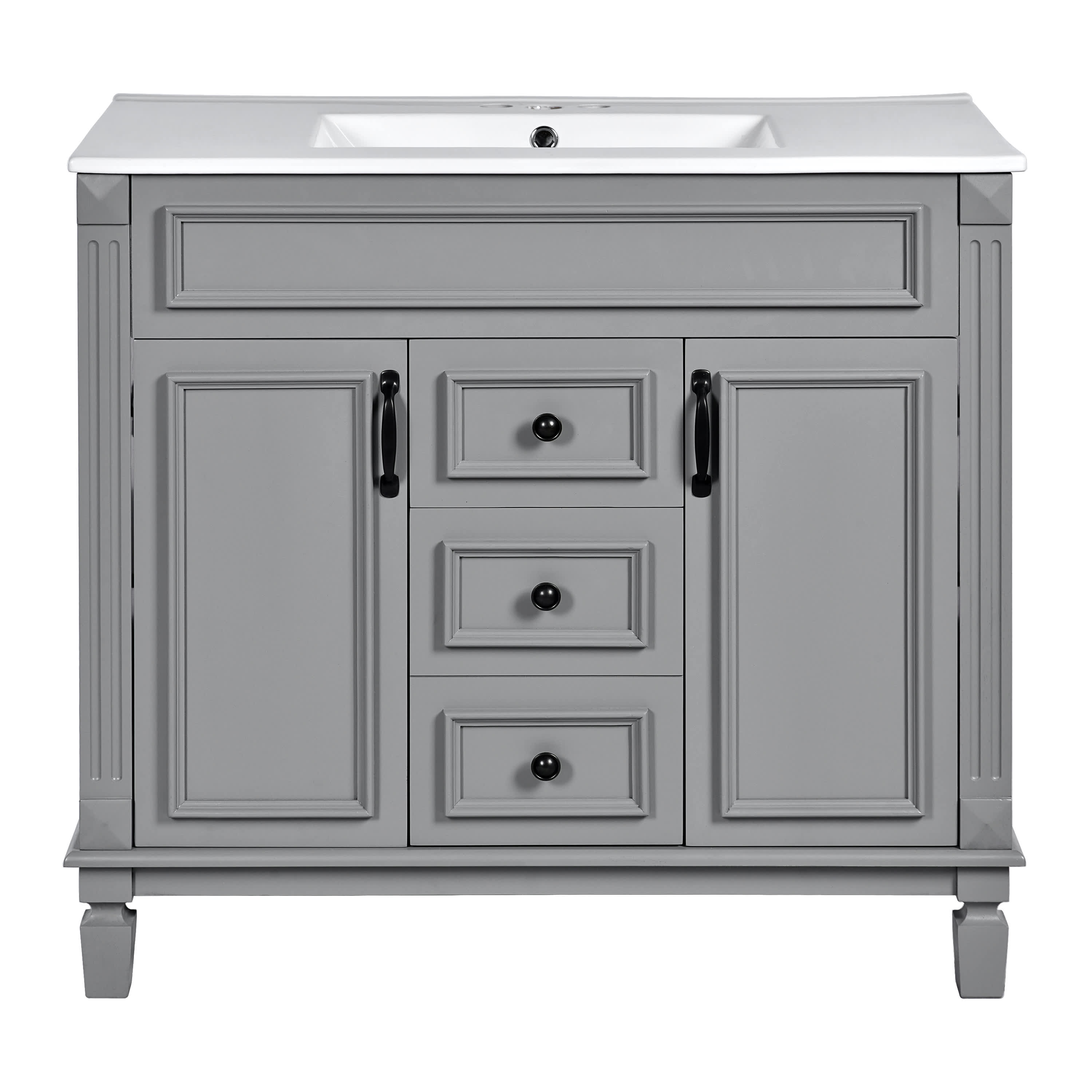 Vynxaria 36 inch Slate Grey Modern Single Sink Freestanding Bath Vanity ...