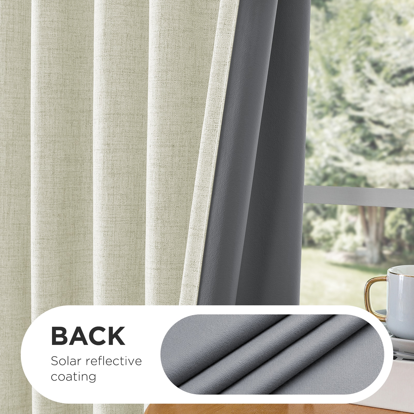 JOYDECO 72-in Light Beige Blackout Back tab/Pinch pleat/Rod pocket ...