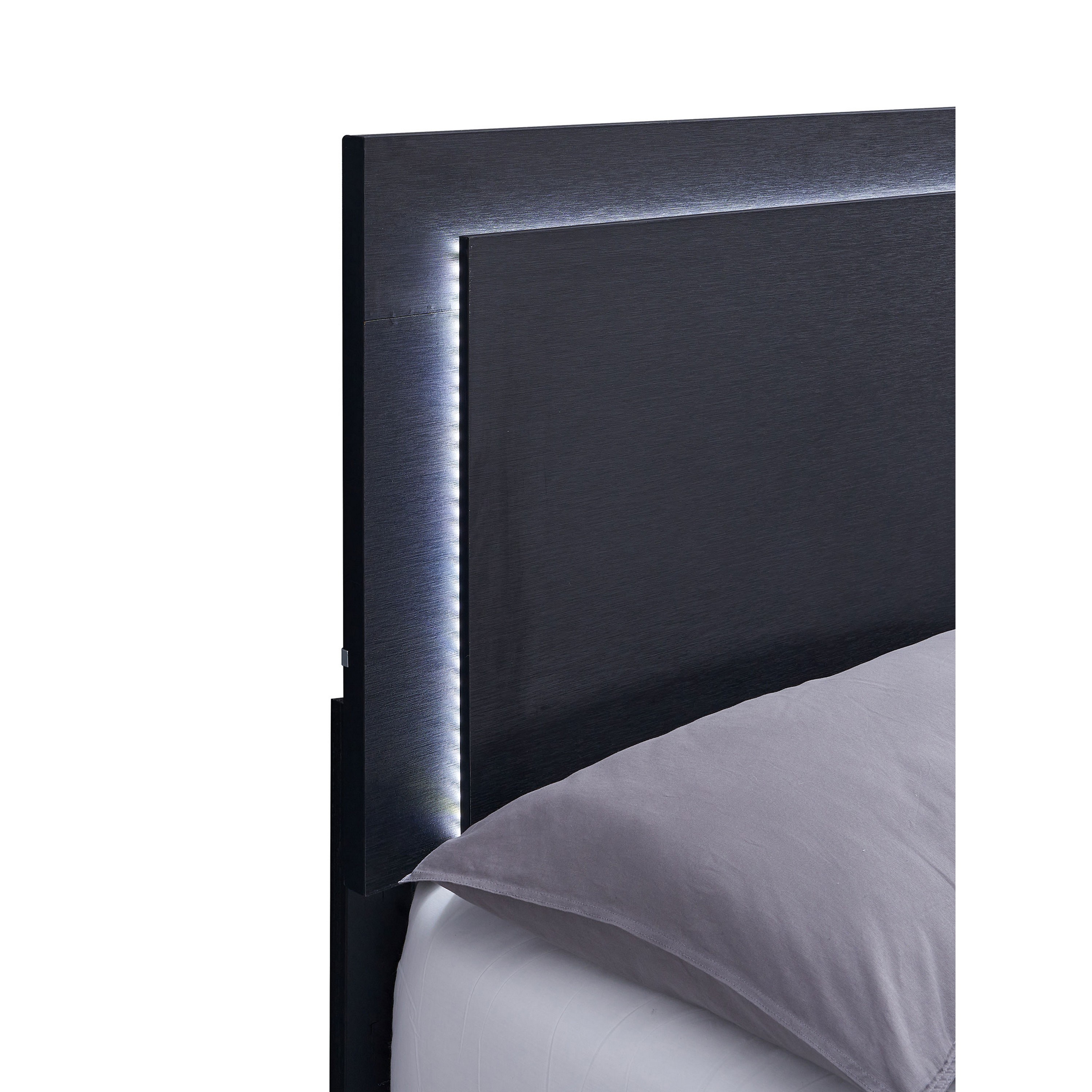 Benzara Dex Platform King Size Bed - Panel LED Headboard - Black Wood ...