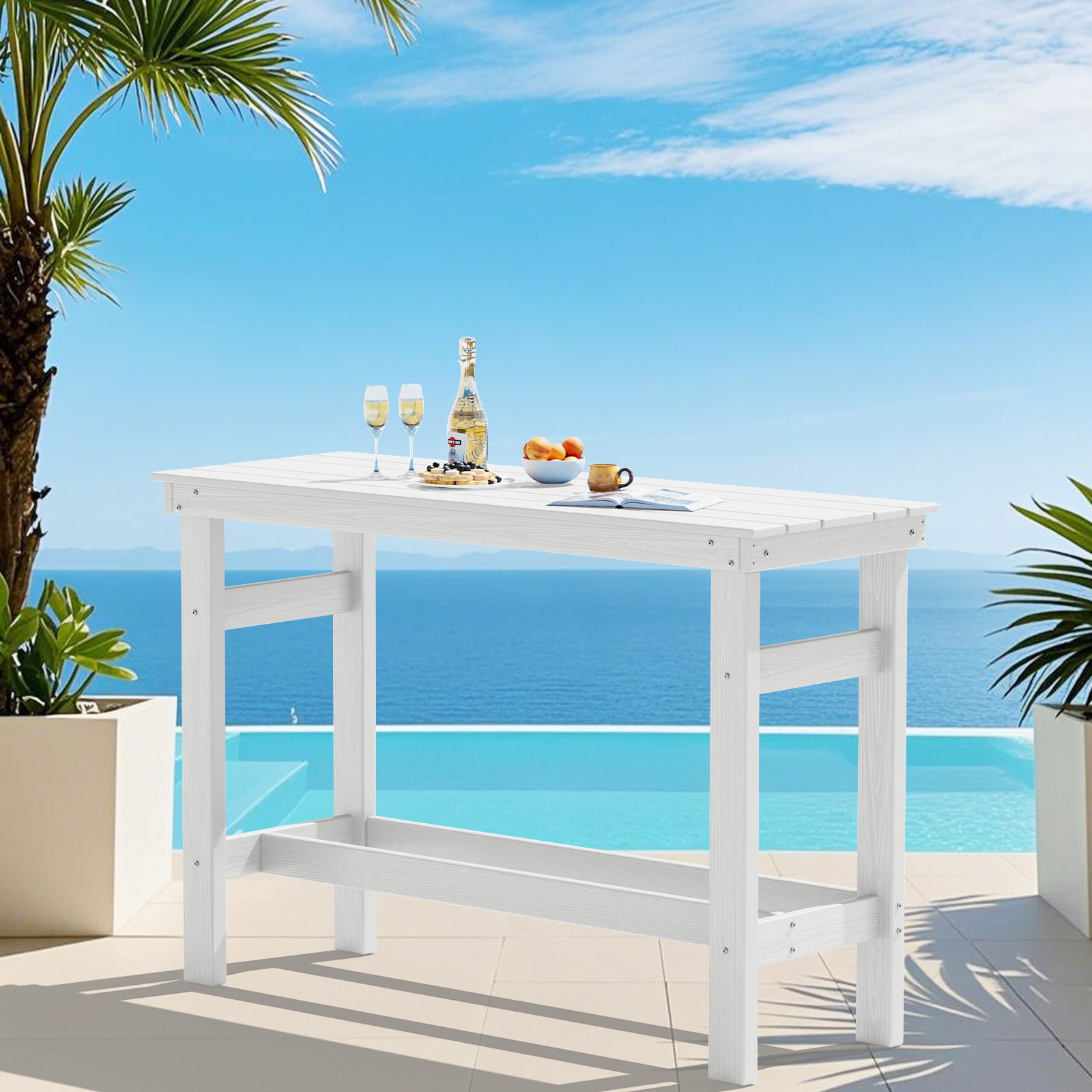JEAREY All-Weather Rectangle Tall Bar Table for Patio Rectangle Outdoor ...