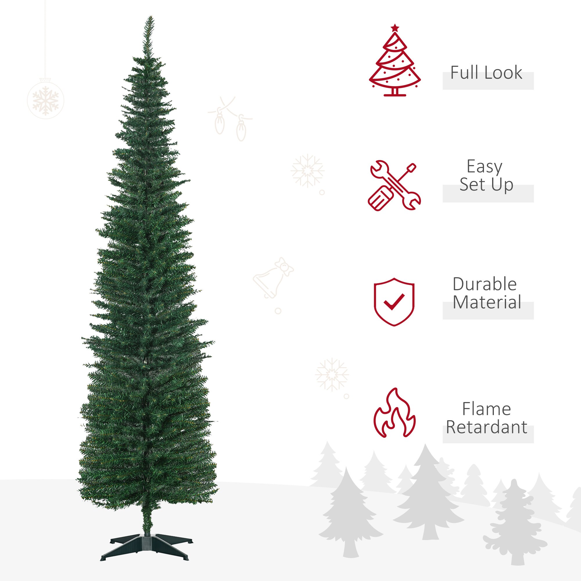 LOVMOR 7FT Artificial Pencil Christmas Tree Slim Xmas Tree with 499 ...