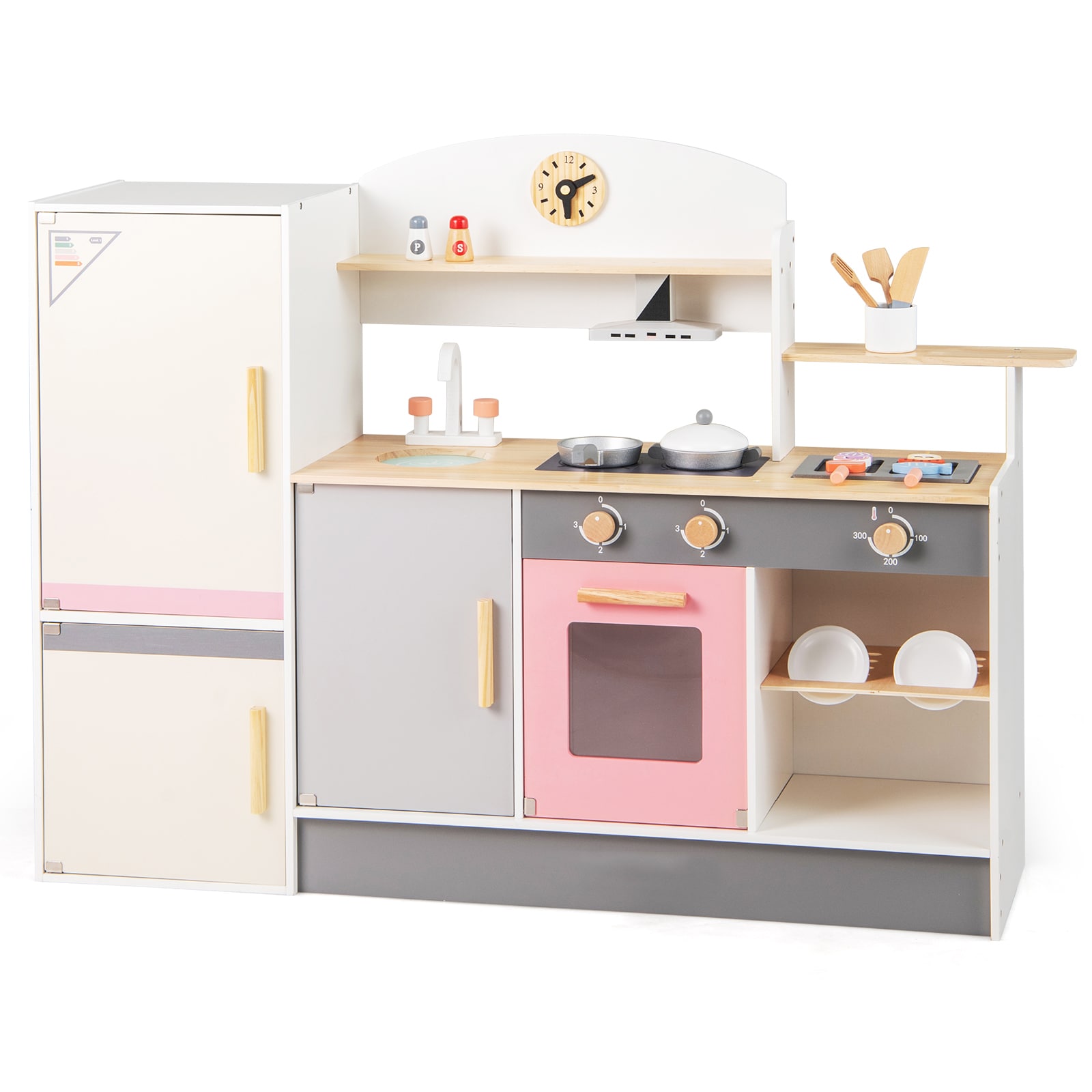 Slickblue Kids Play Kitchen with Stovetop Sink BBQ Grill Range Hood and ...