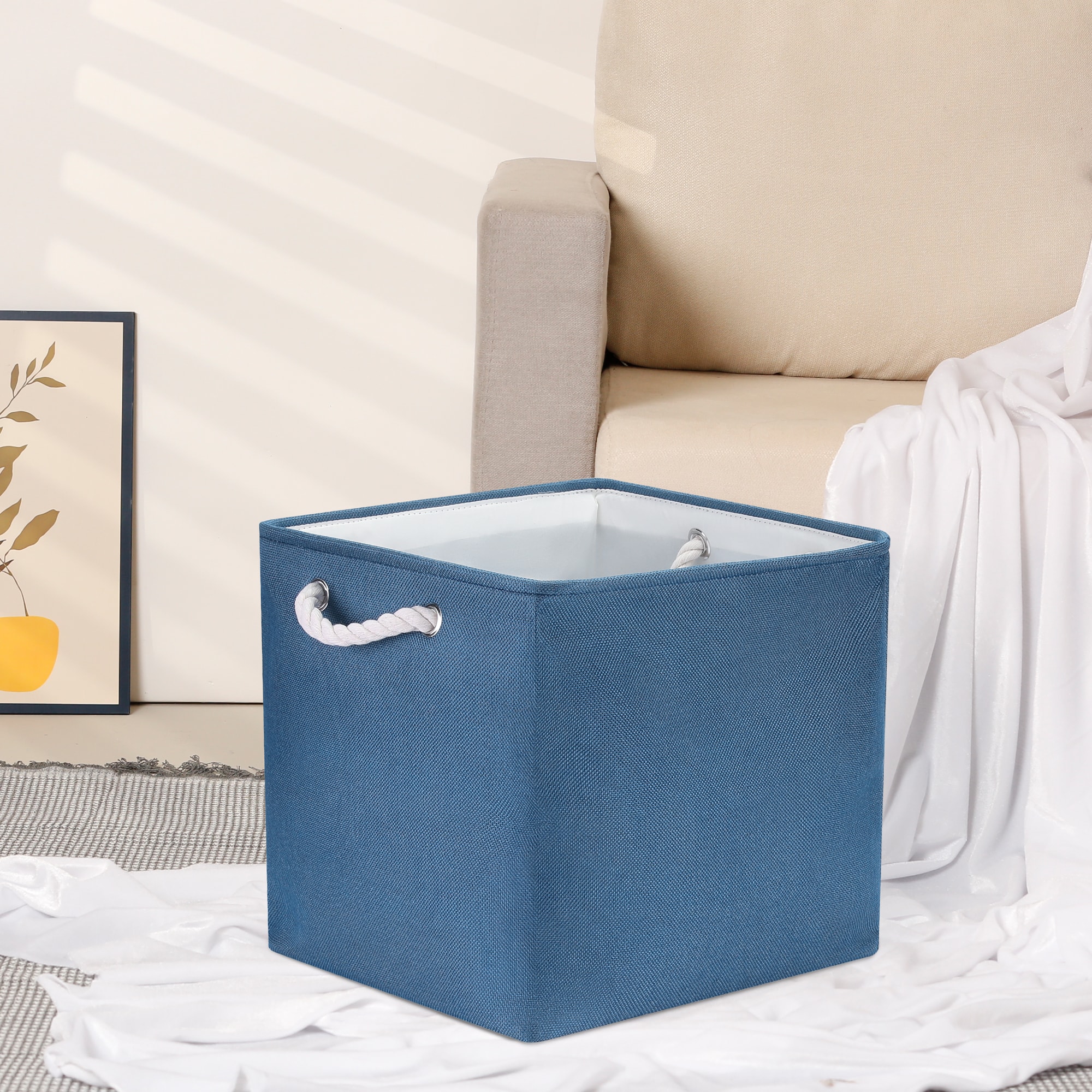 Unique Bargains 13 Inch Square Fabric Collapsible Storage Basket Bin ...