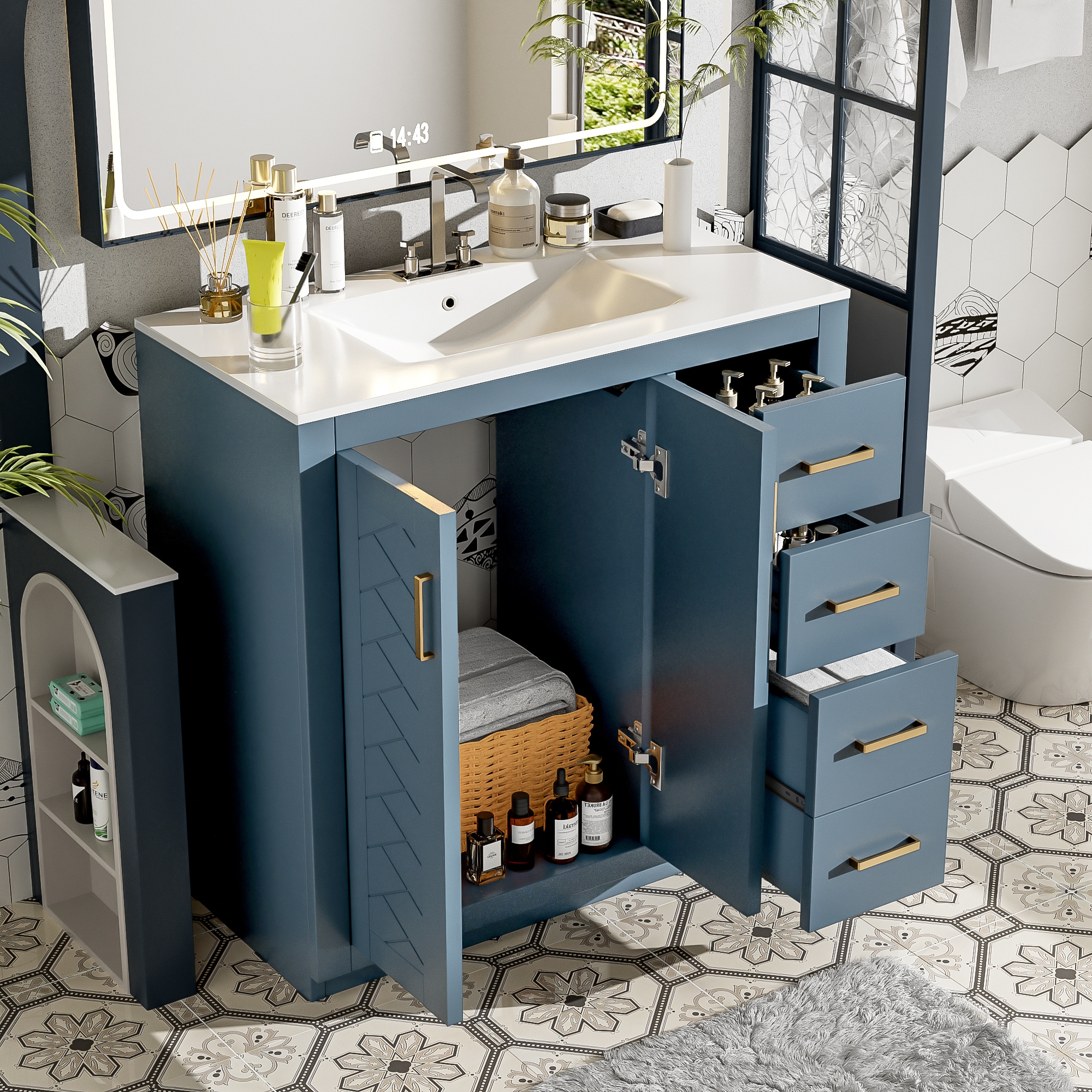 GDFStudio 36 Inch Bathroom Vanity with Ceramic Sink Combo Solid Wood ...