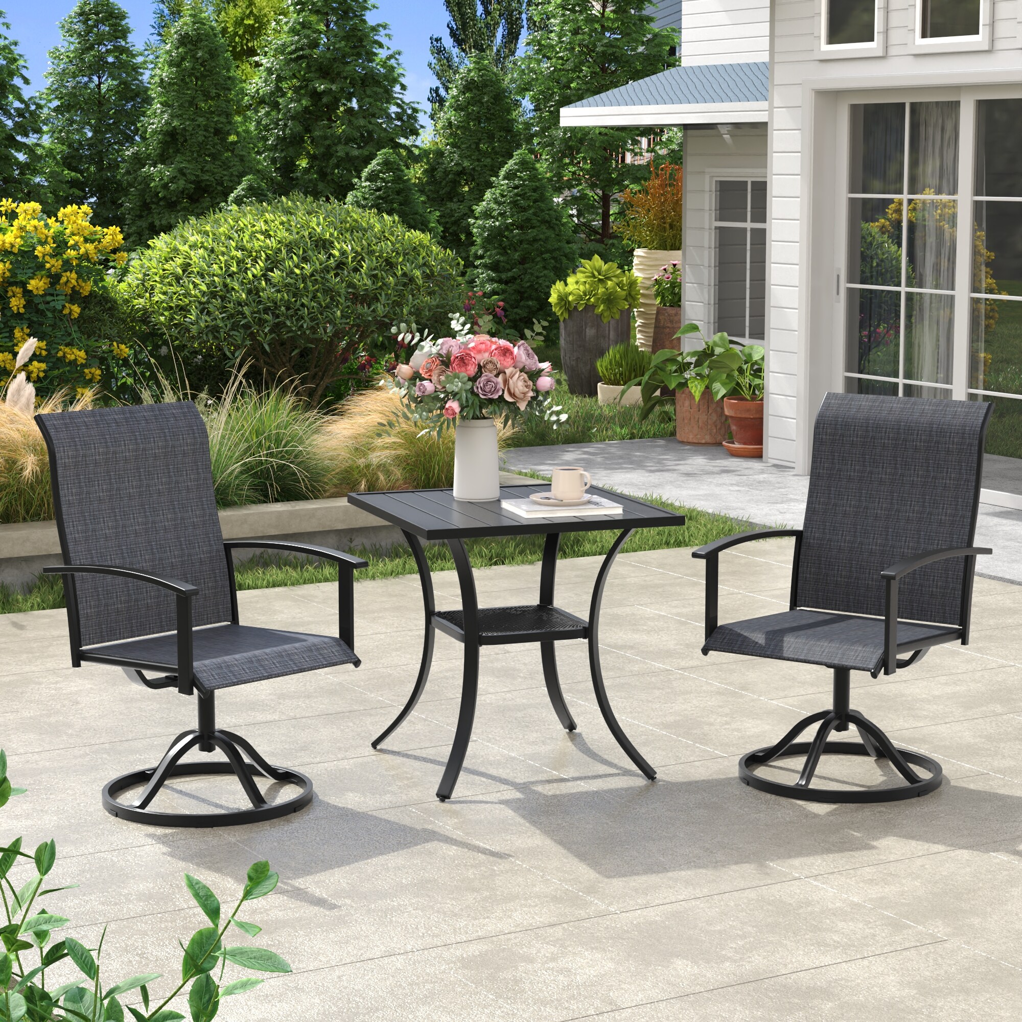 VICLLAX Small Patio Table and Chairs 3 -Piece Black Patio Dining Set ...