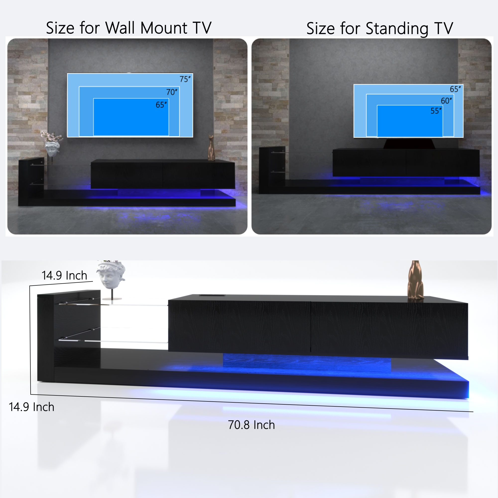 HyperDrop Cart Black Finish LED TV Stand for Up to 75-in TV with Built ...