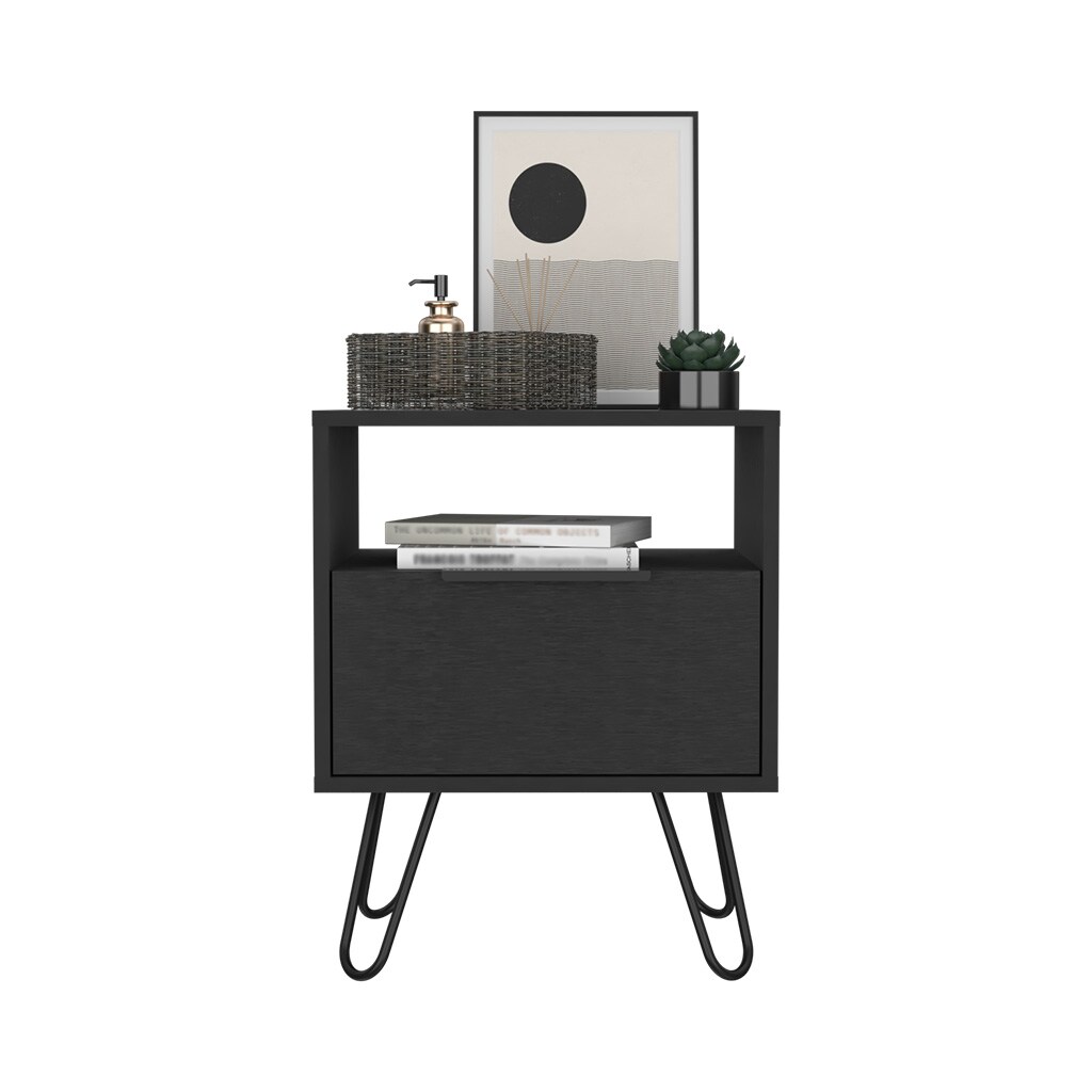 Blisstyle Nightstand Skyoner Single Drawer Hairpin Legs Black Wengue ...