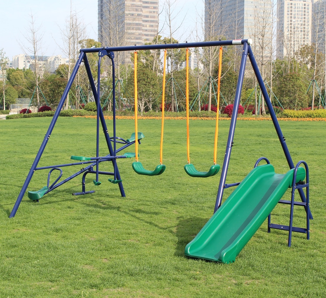 LOVMOR Metal Swing Set Slide in the Metal Playsets & Swing Sets ...