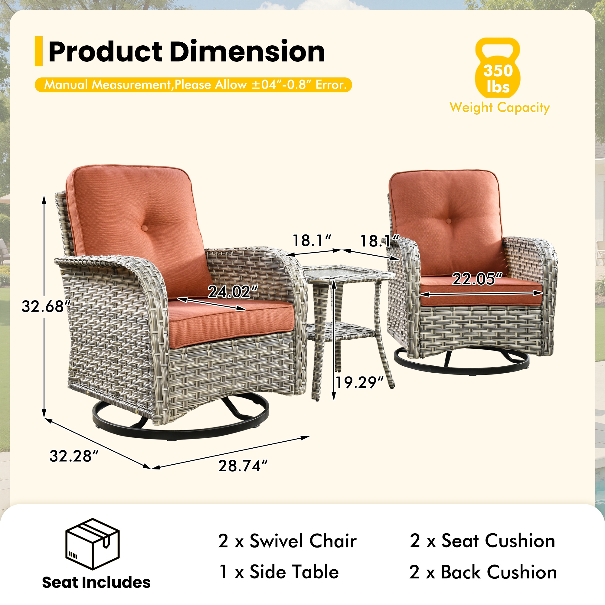 ALTRIGUS 3-Piece Patio Swivel Rocking Chair Orange Striated in the ...