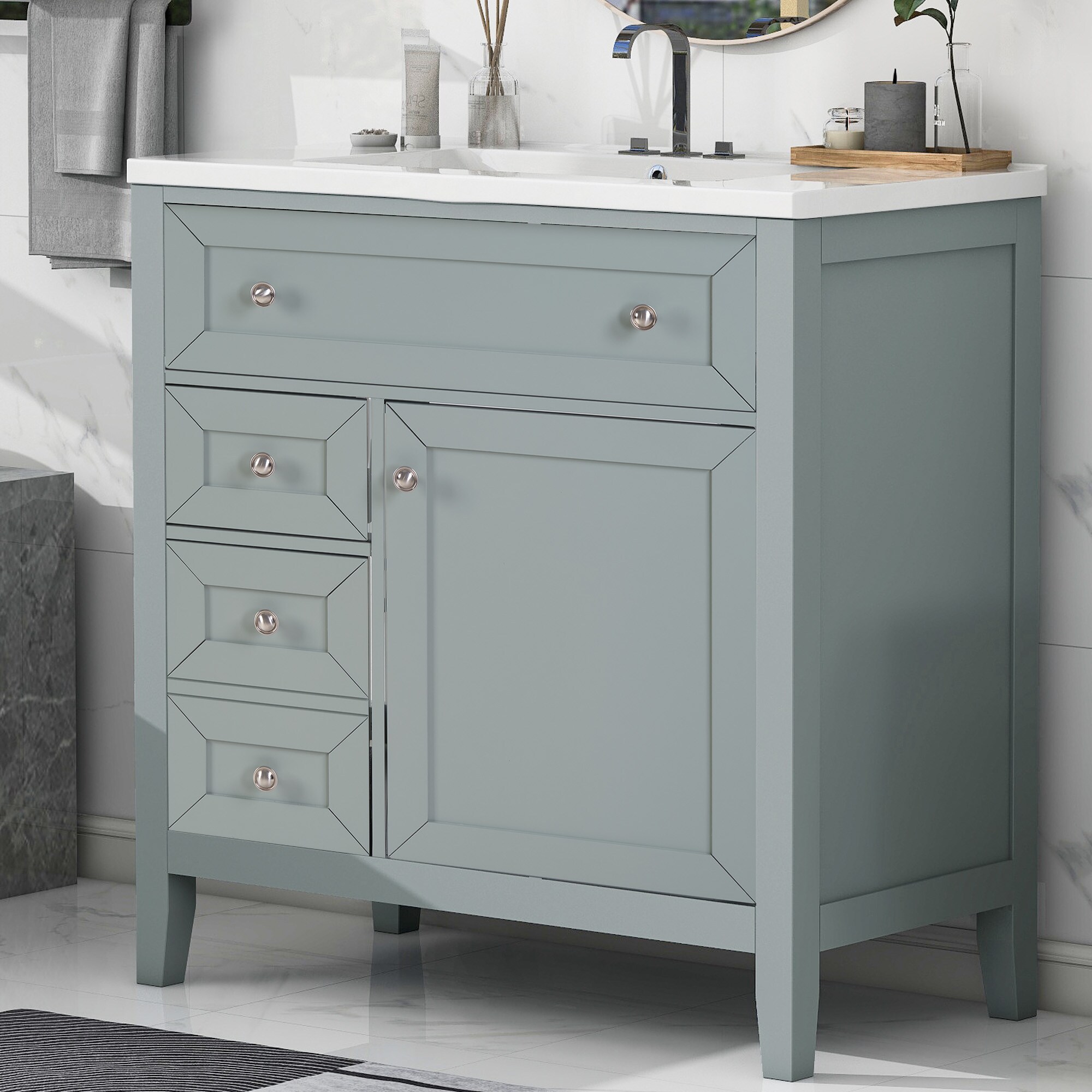 LOVMOR Solid Wood Bathroom Vanity with Ceramic Undermount Sink 12 inch ...