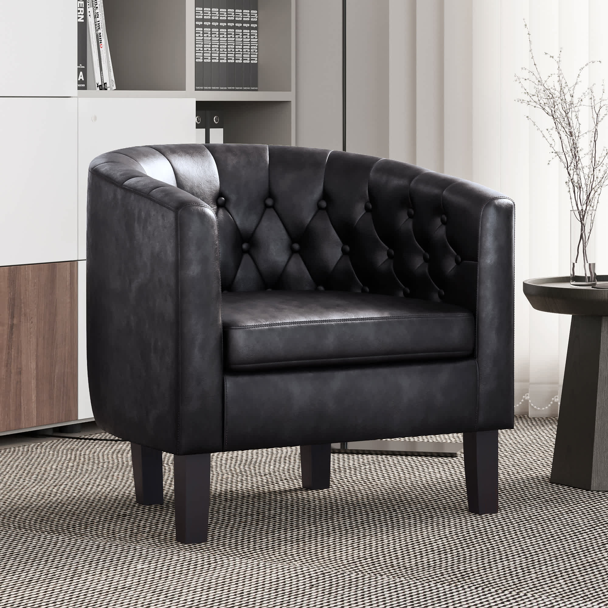 Belleze Accent Chairs Elegant Arm Chair Upholstered Tufted Barrel Chair ...