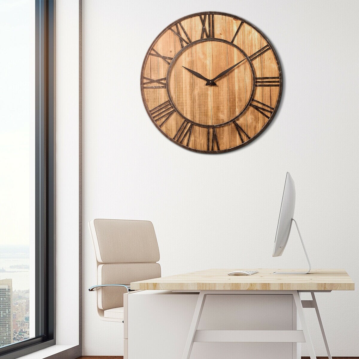 Slickblue Round Wall Clock Decorative Wooden Silent Clock with Battery ...