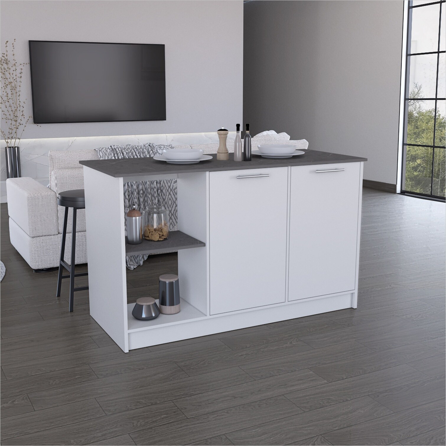 Naturefalls Engineered Wood Kitchen Island in White Finish with Double ...