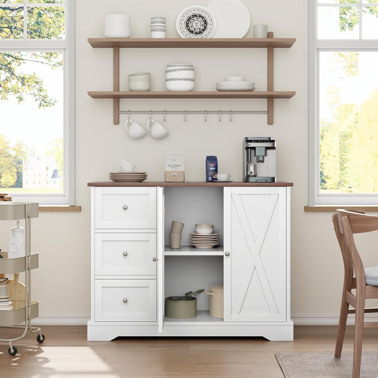 Garvee 46.85 Inch White Farmhouse Dining Saver - 3 Drawers/ Adjustable ...