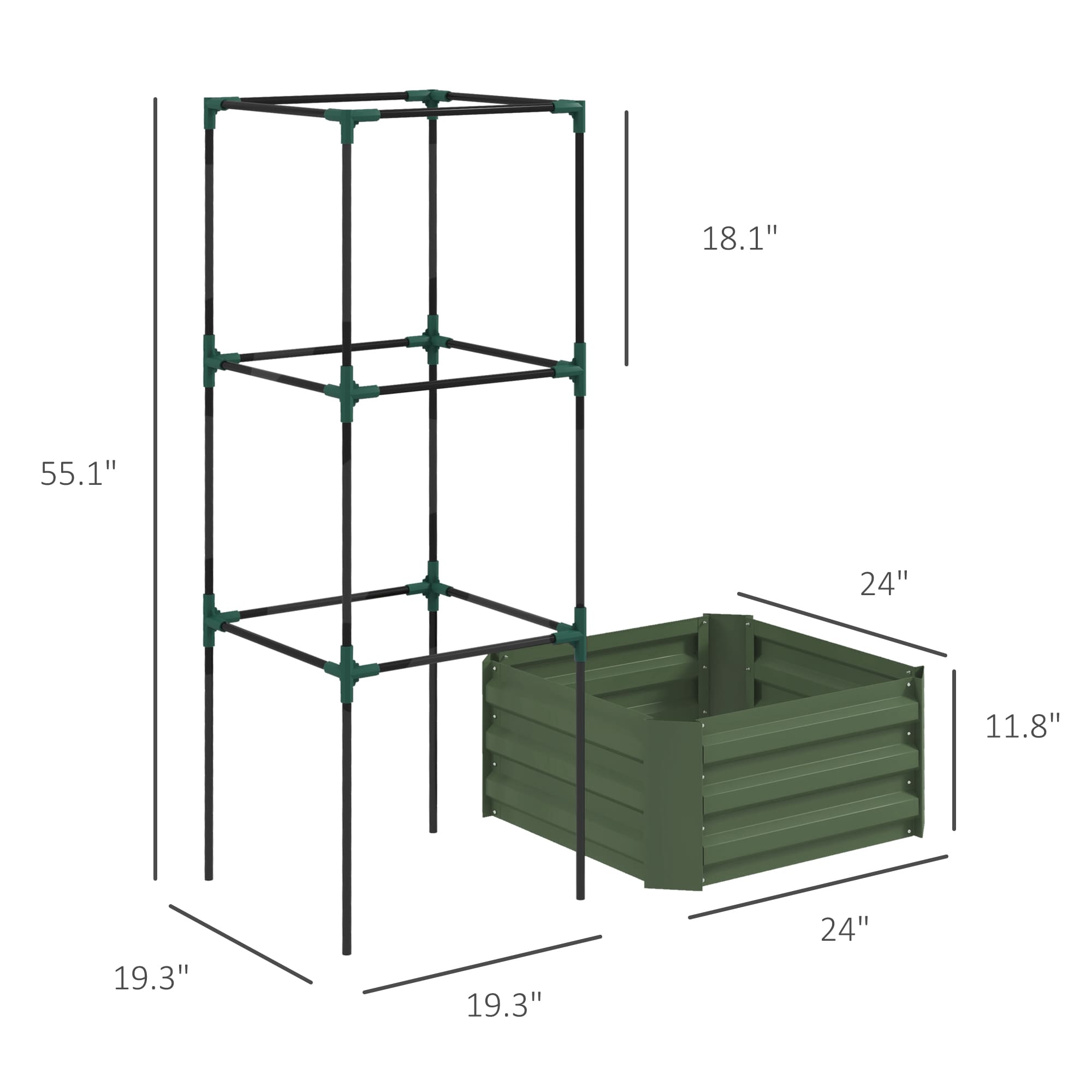 Outsunny Raised Garden Bed 24in x 24in x 55in Galvanized Planter Box w ...