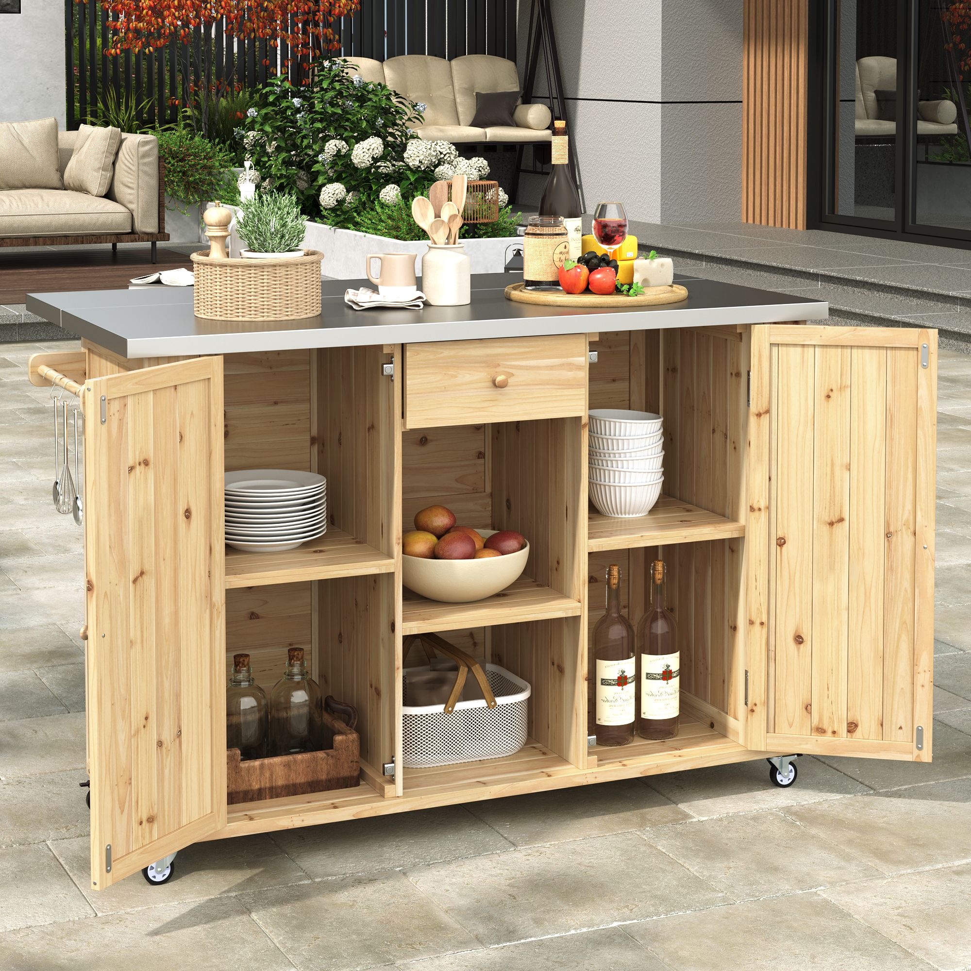 Clihome with Stainless Steel Top Natural Douglas fir Outdoor Serving ...
