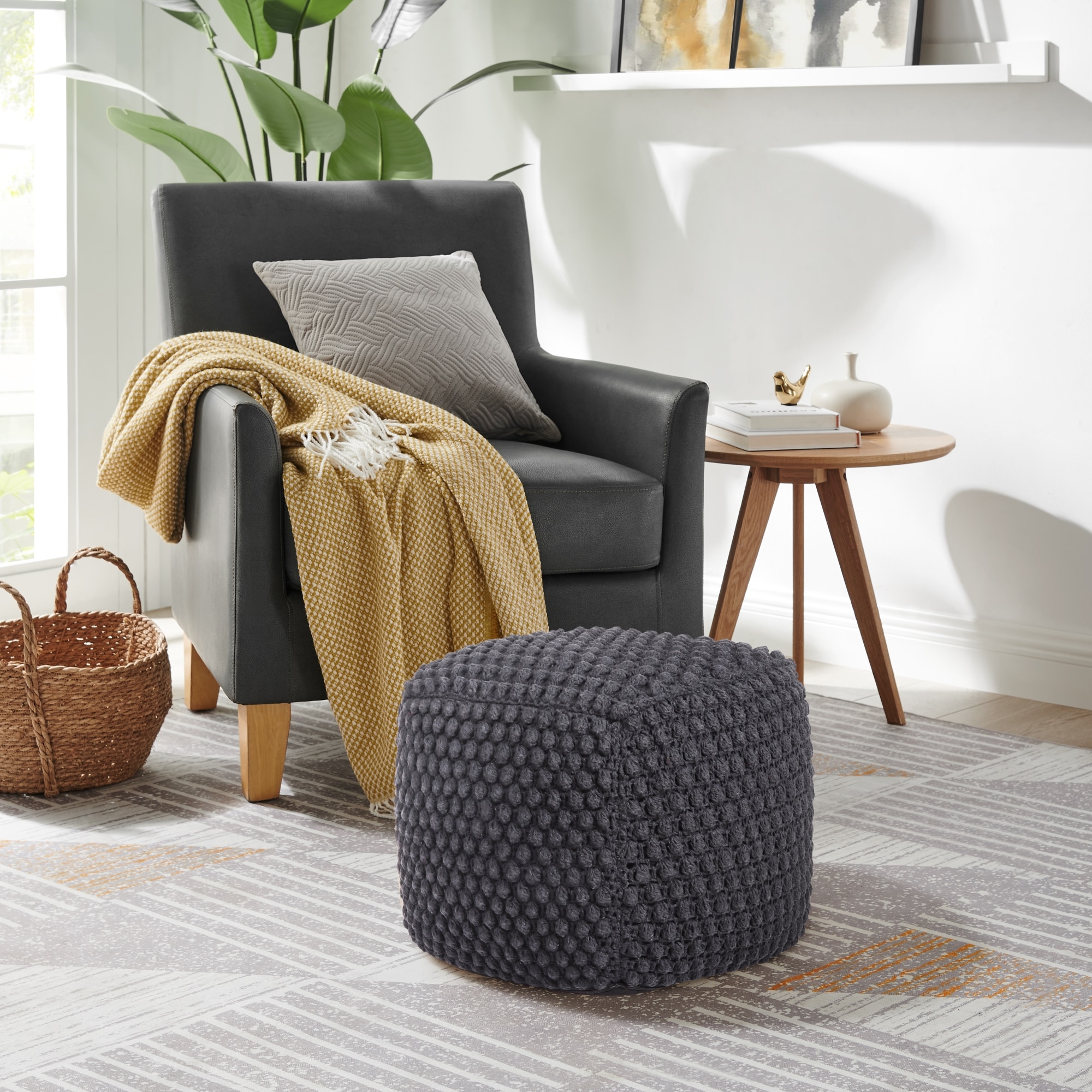 Dark grey pouf ottoman store